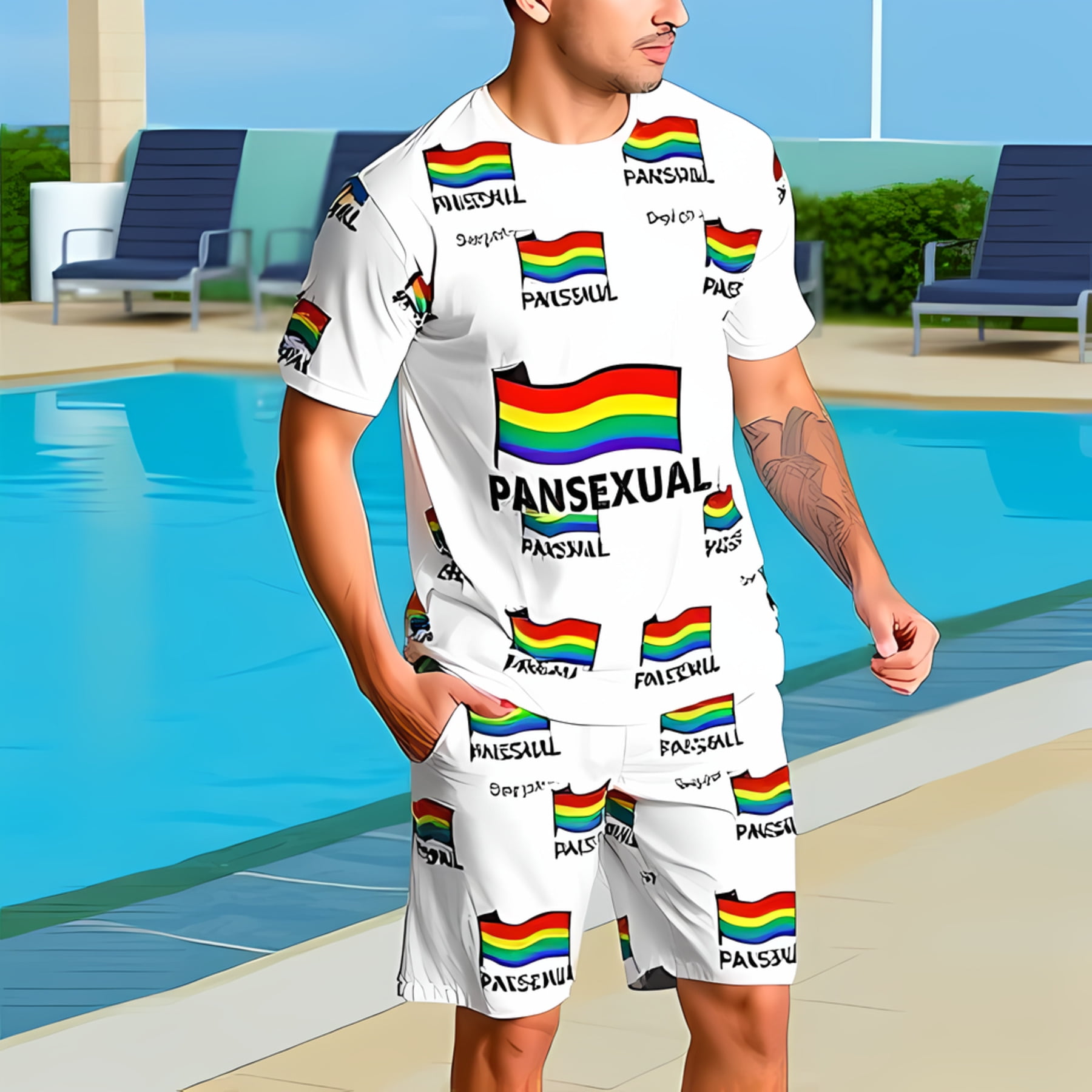 Vibrant Pansexual Pride T-Shirt and Shorts Set - Colorful Rainbow Flag ...