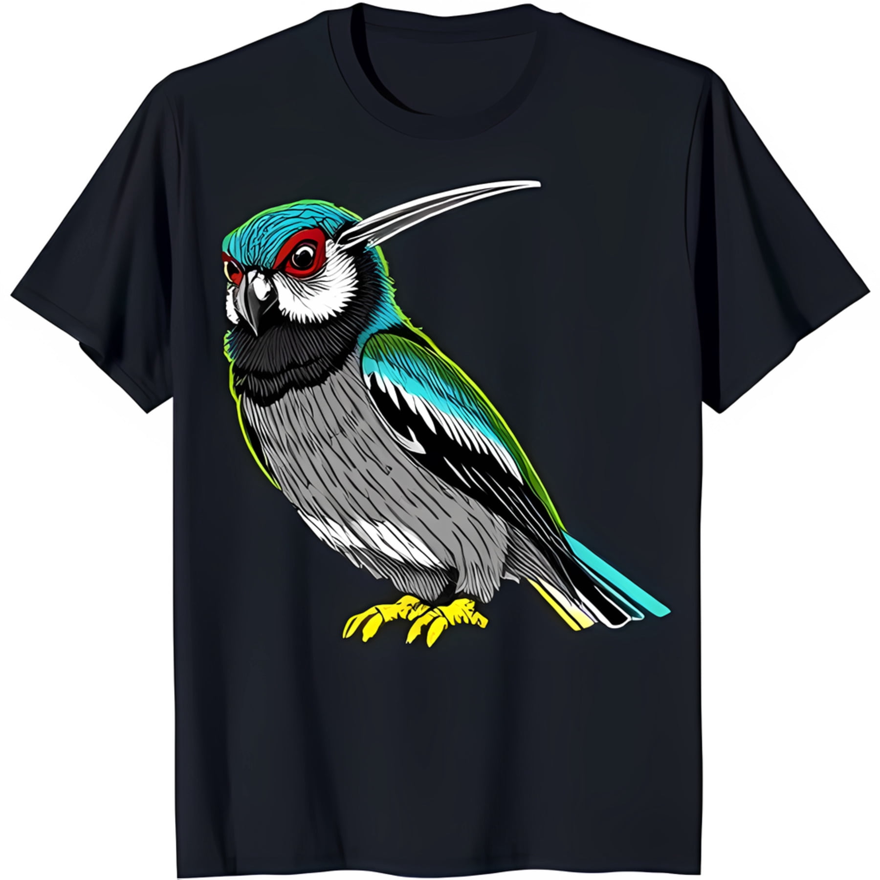 Vibrant Parrot Graphic on Black T-Shirt Colorful Bird Design for Casual ...