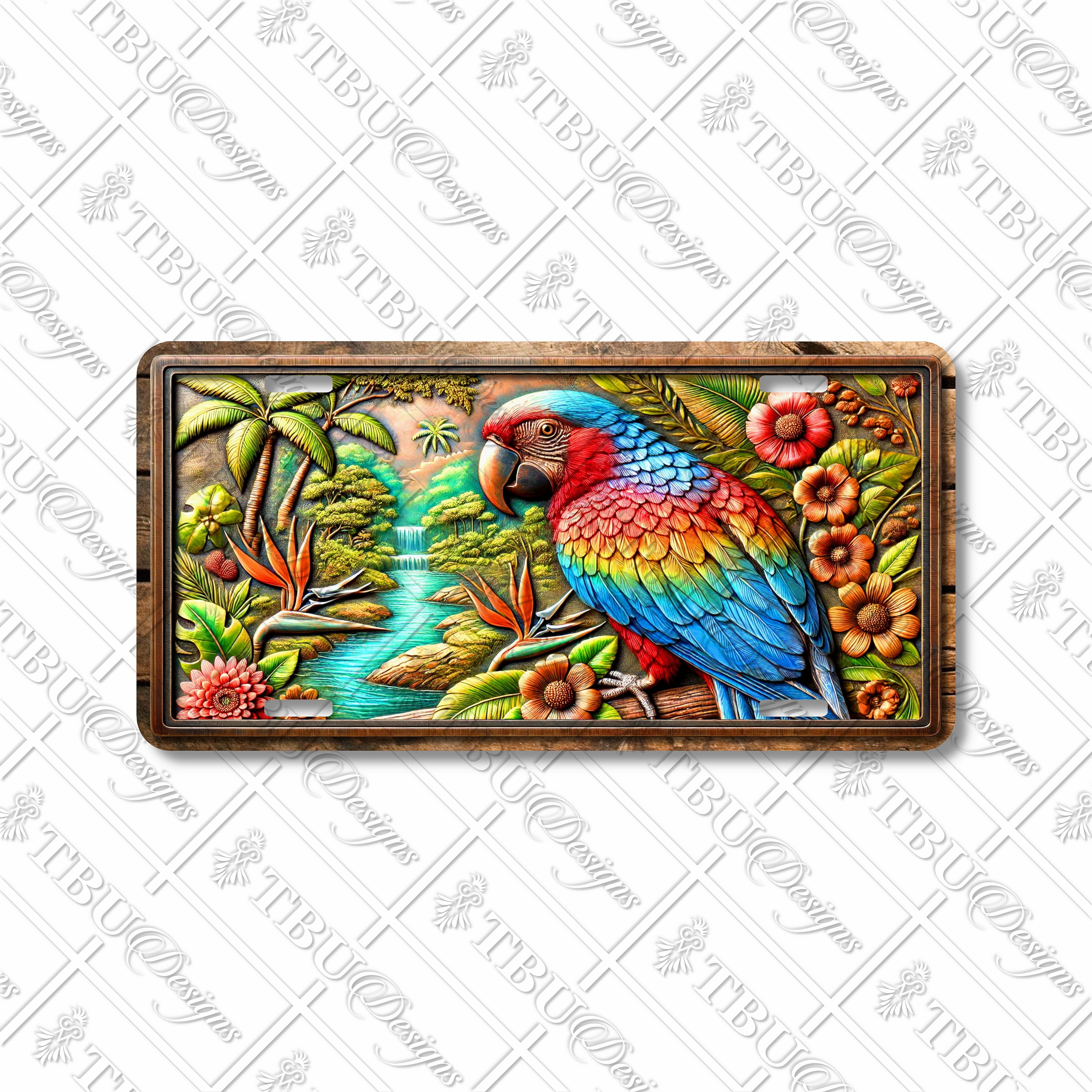 Vibrant Parrot License Plate – Tropical Macaw Jungle Art for Car, RV ...