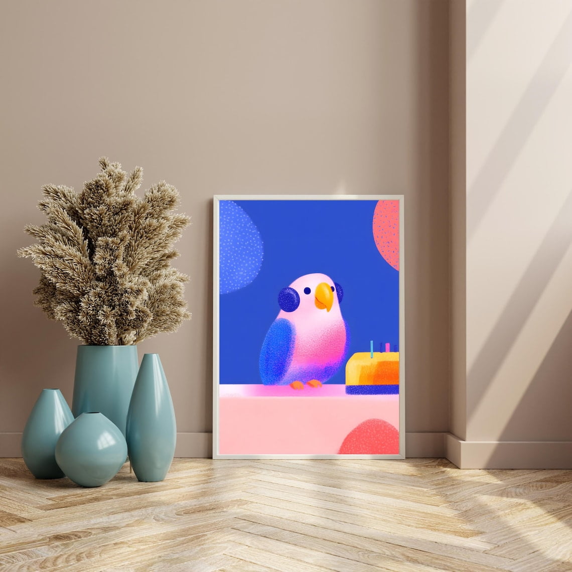 Vibrant Parrot With Headphones Poster, Colorful Parrot Print, Whimsical ...