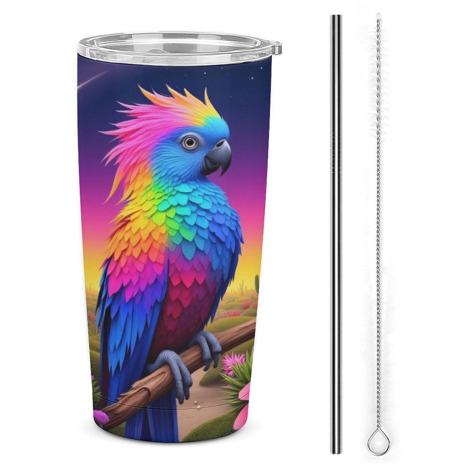 Vibrant Parrot in Desert Garden Tumbler Print 20oz Stainless Steel ...