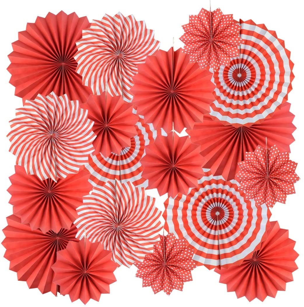 Vibrant Party Hanging Paper Fans Set - Red Folding Fans for Party ...