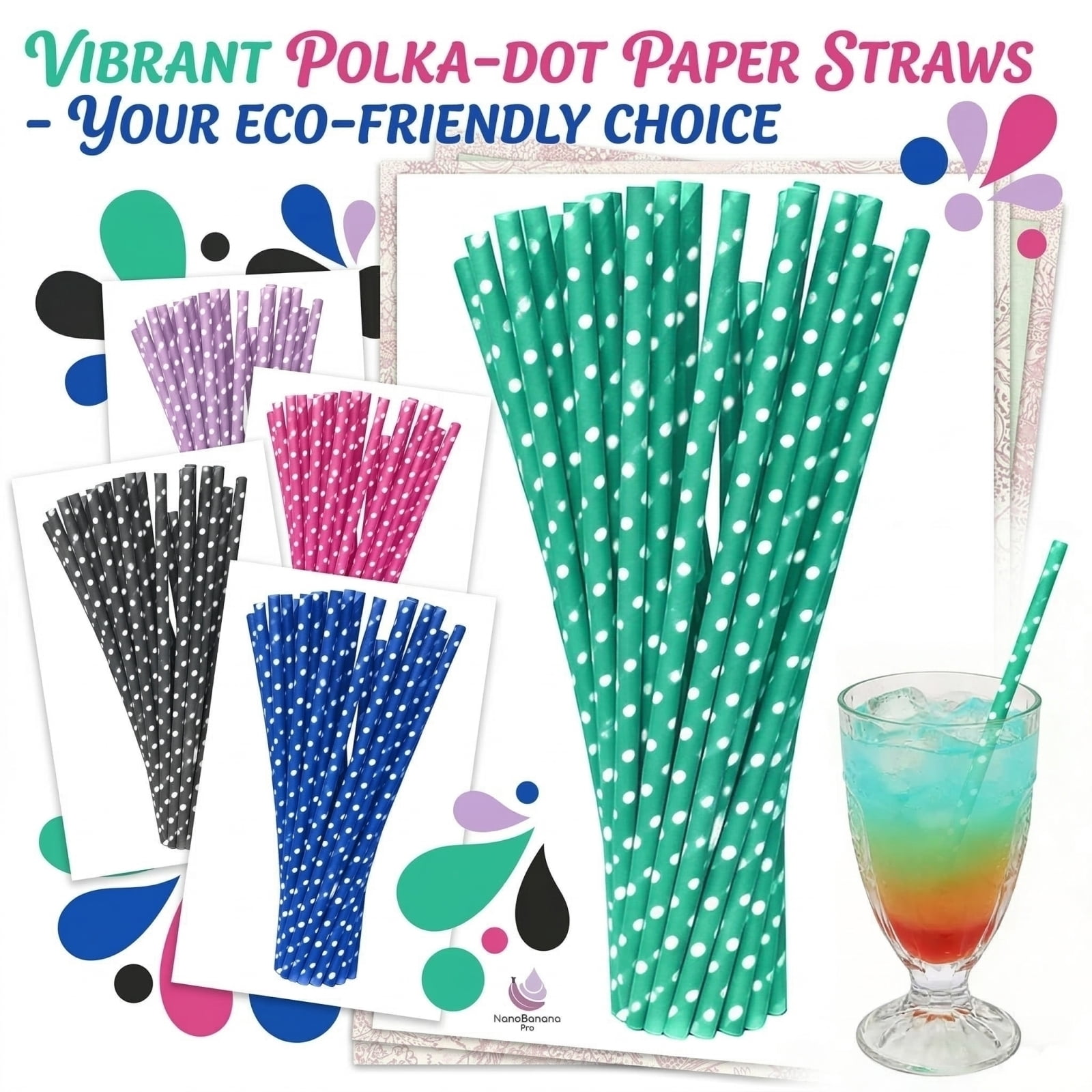 Vibrant Party Straws Bulk Individually Wrapped, 100 Count Colorful ...