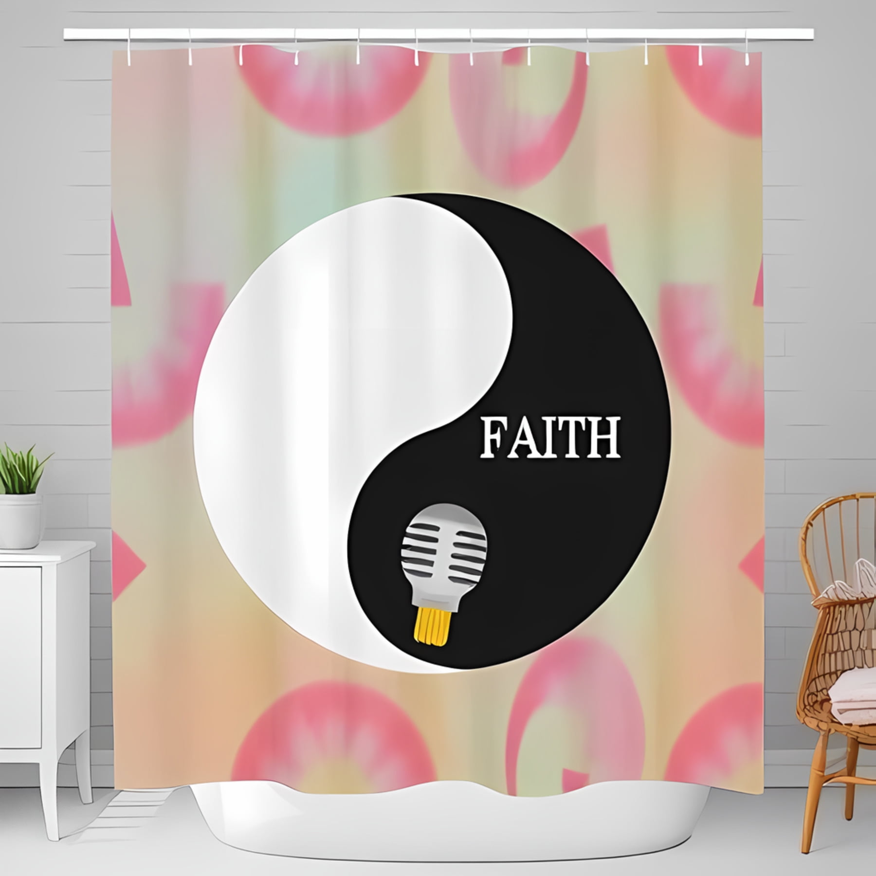 Vibrant Pastel Shower Curtain with Symbol Faith Message & Design Soft ...