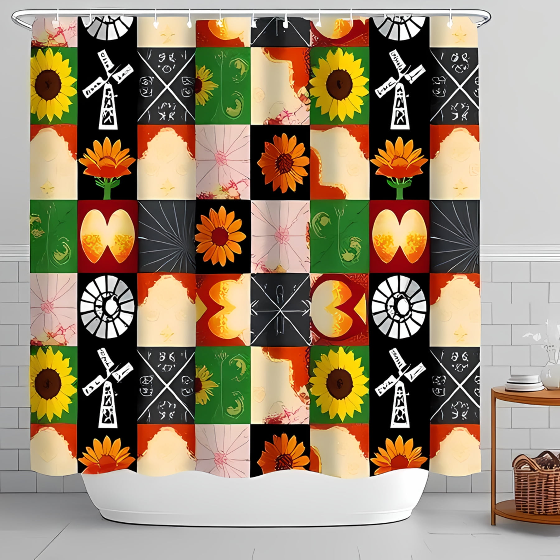 Vibrant Patchwork Shower Curtain Vintage-Inspired Design with ...
