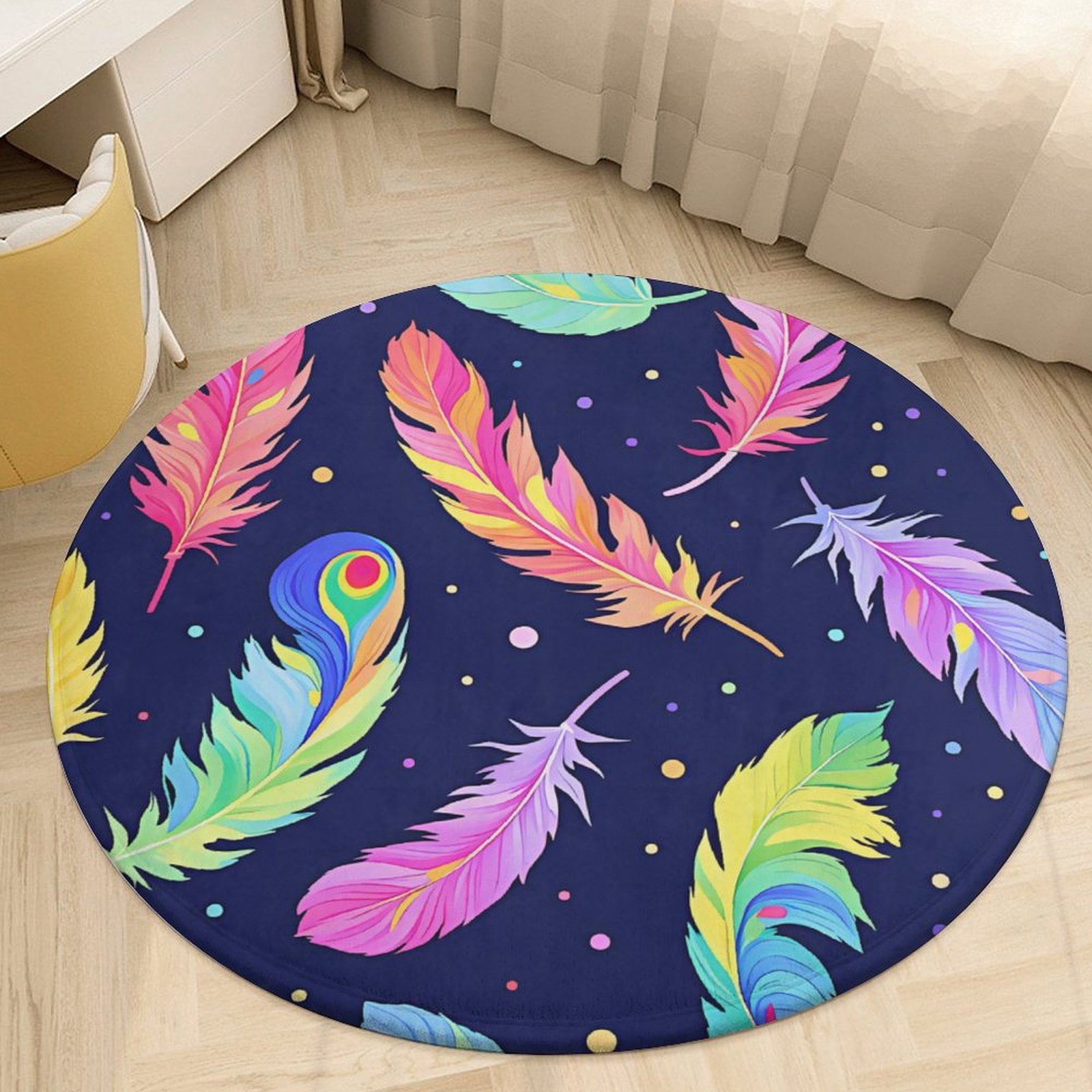 A Vibrant Pattern of Colorful Feathers on A Dark Blue Background with ...