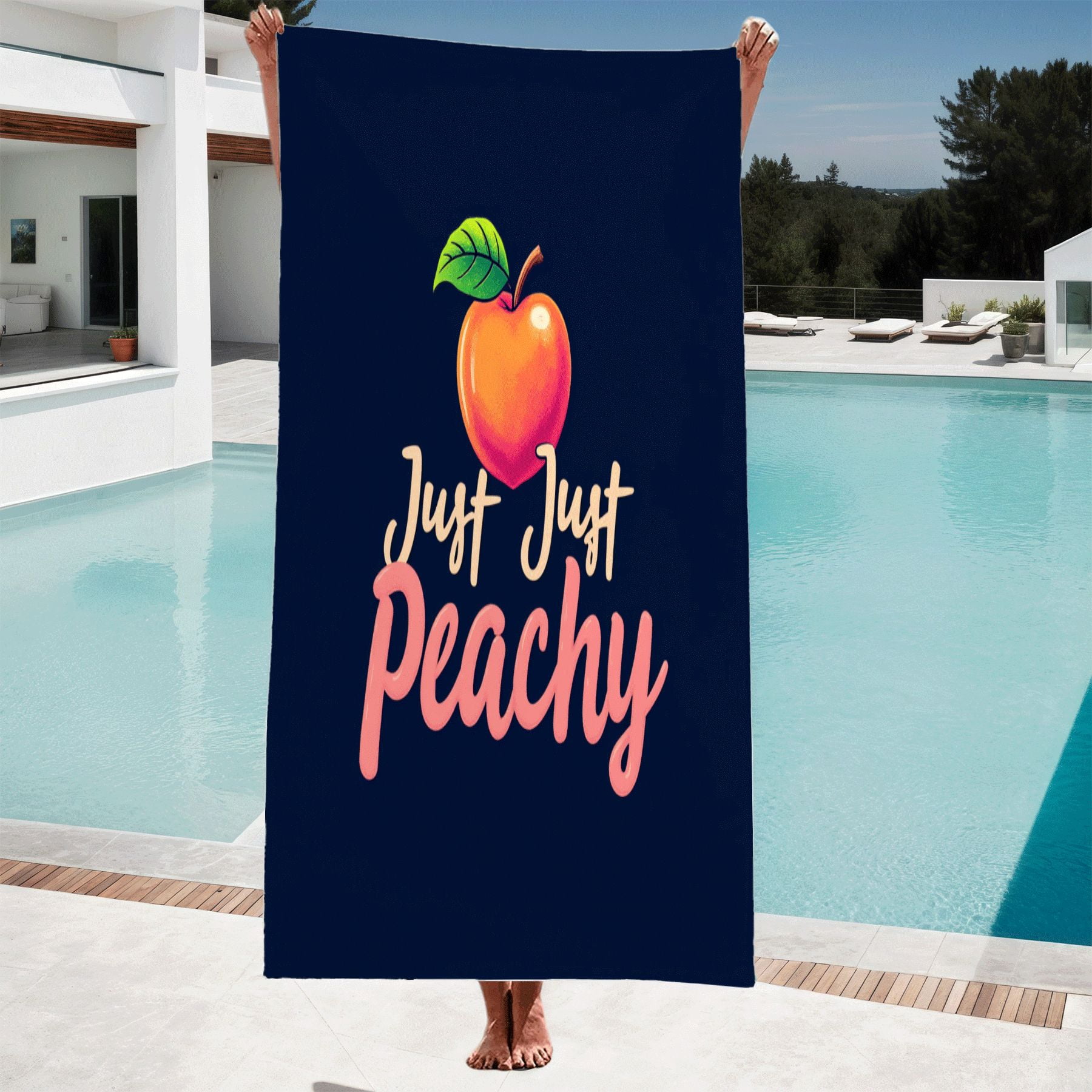 Vibrant Peach Design Beach Towel - Playful Cursive ' Just Just Peachy ...