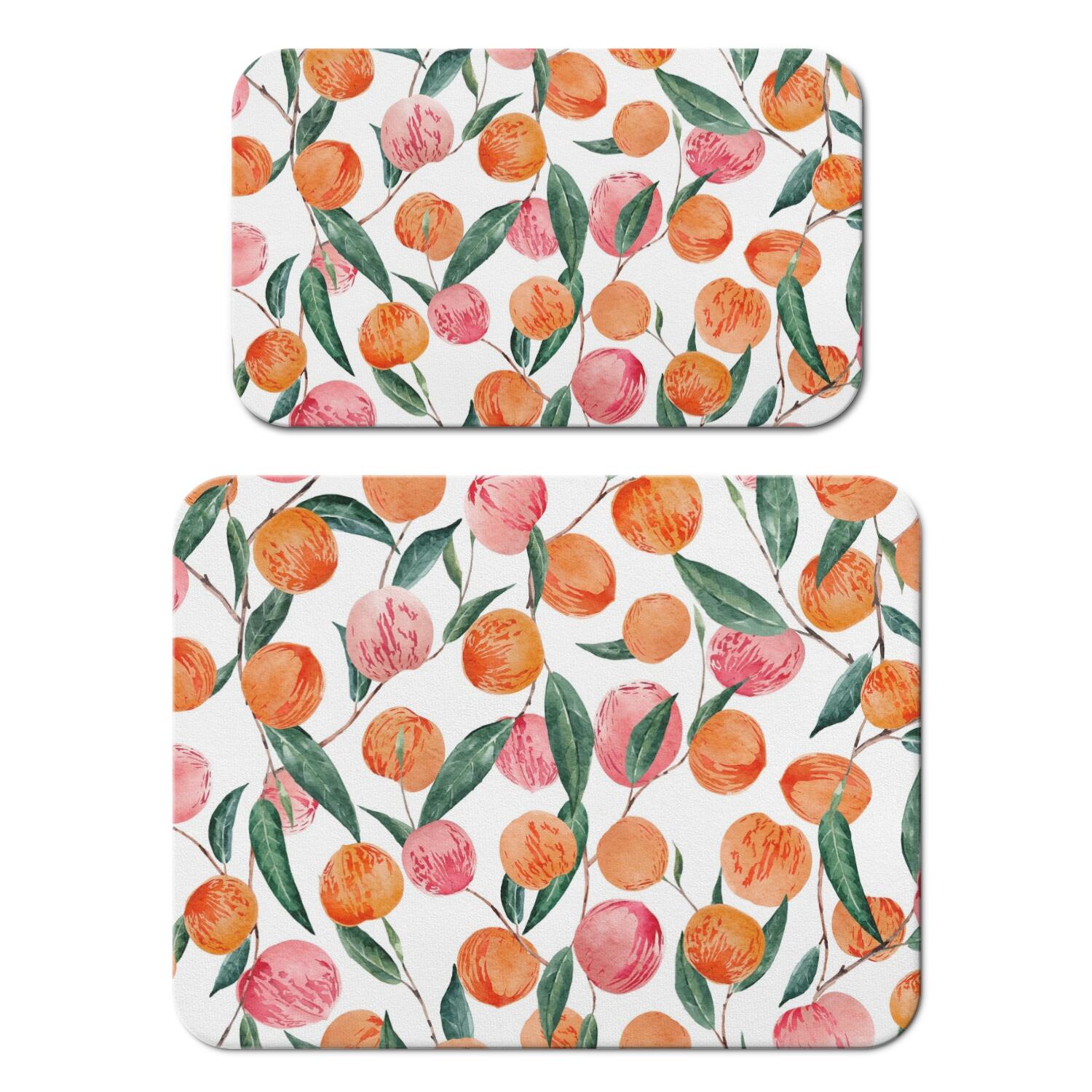 Vibrant Peach Lover Dish Drying Mat, Modern Sweet Pink Fruit Print ...
