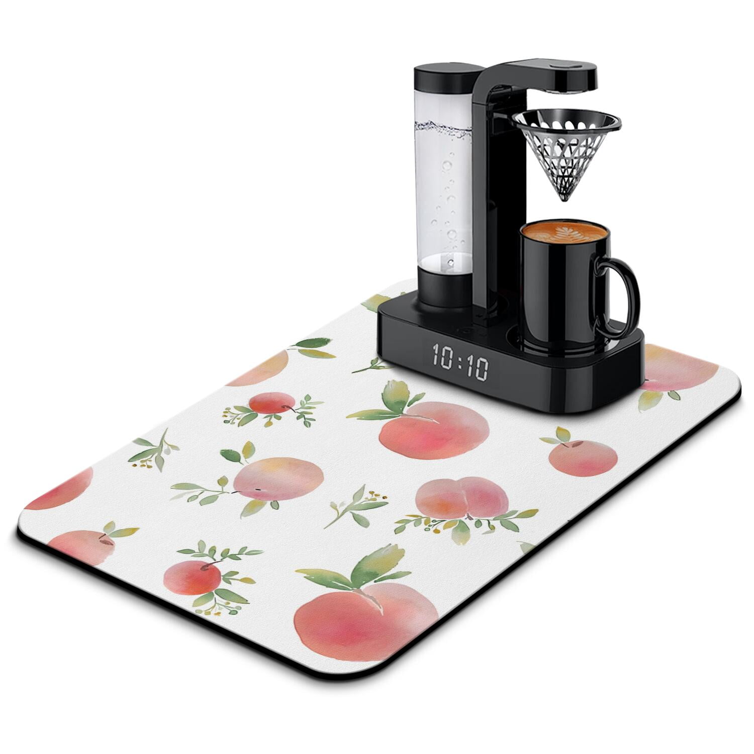 Vibrant Peach Lover Dish Drying Mat, Modern Sweet Pink Fruit Print ...