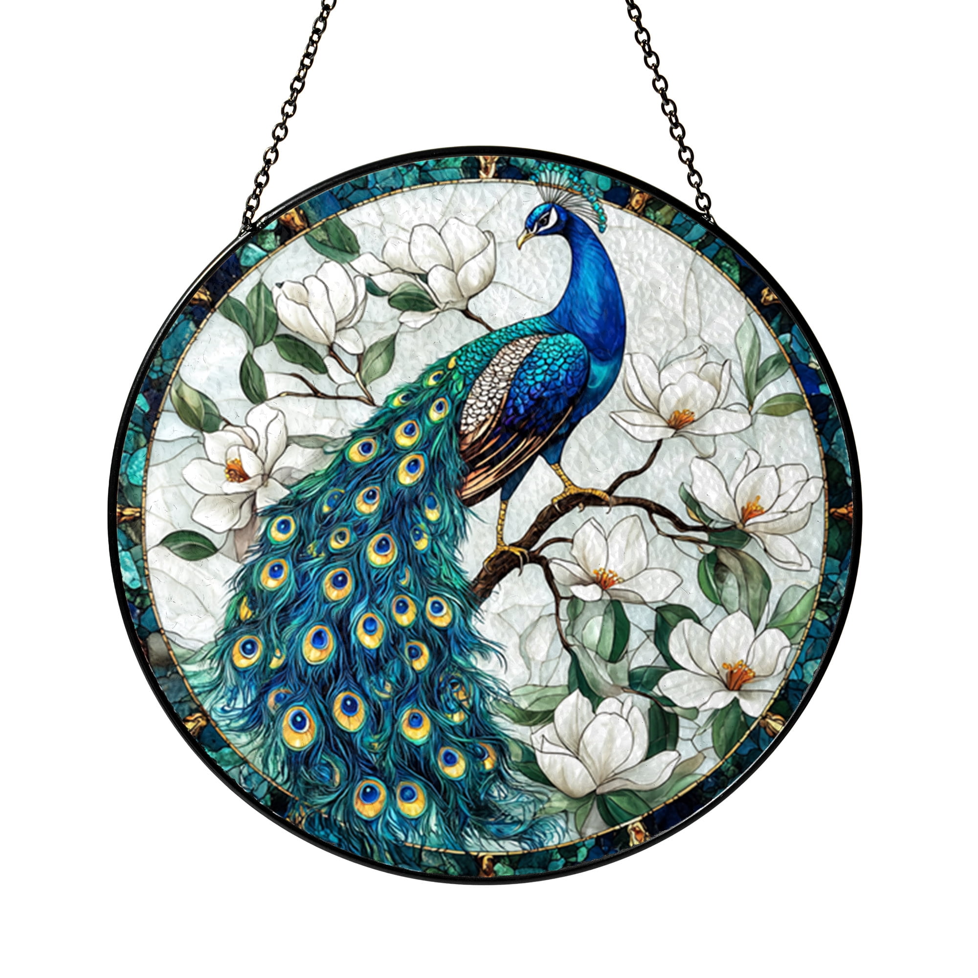 Vibrant Peacock Feather Stained Glass Style Suncatcher – Elegant Window ...