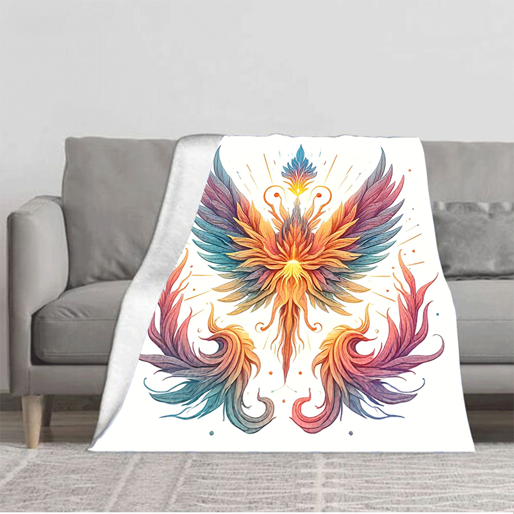 Vibrant Phoenix Design Flannel Blanket - Soft Cozy and Warm for Sofa ...