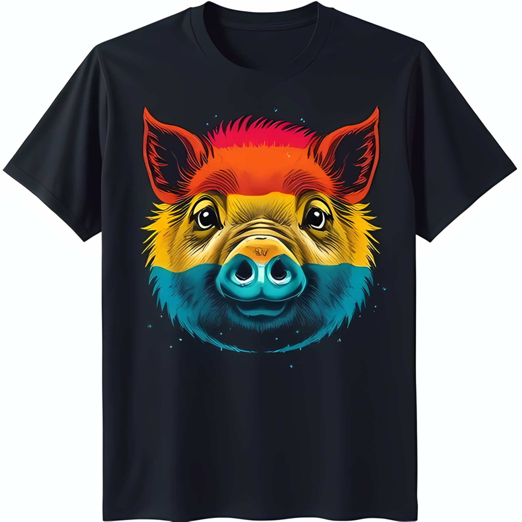 Vibrant Pig Face Graphic on Deep Blue T-Shirt Bold & Eye Catching ...