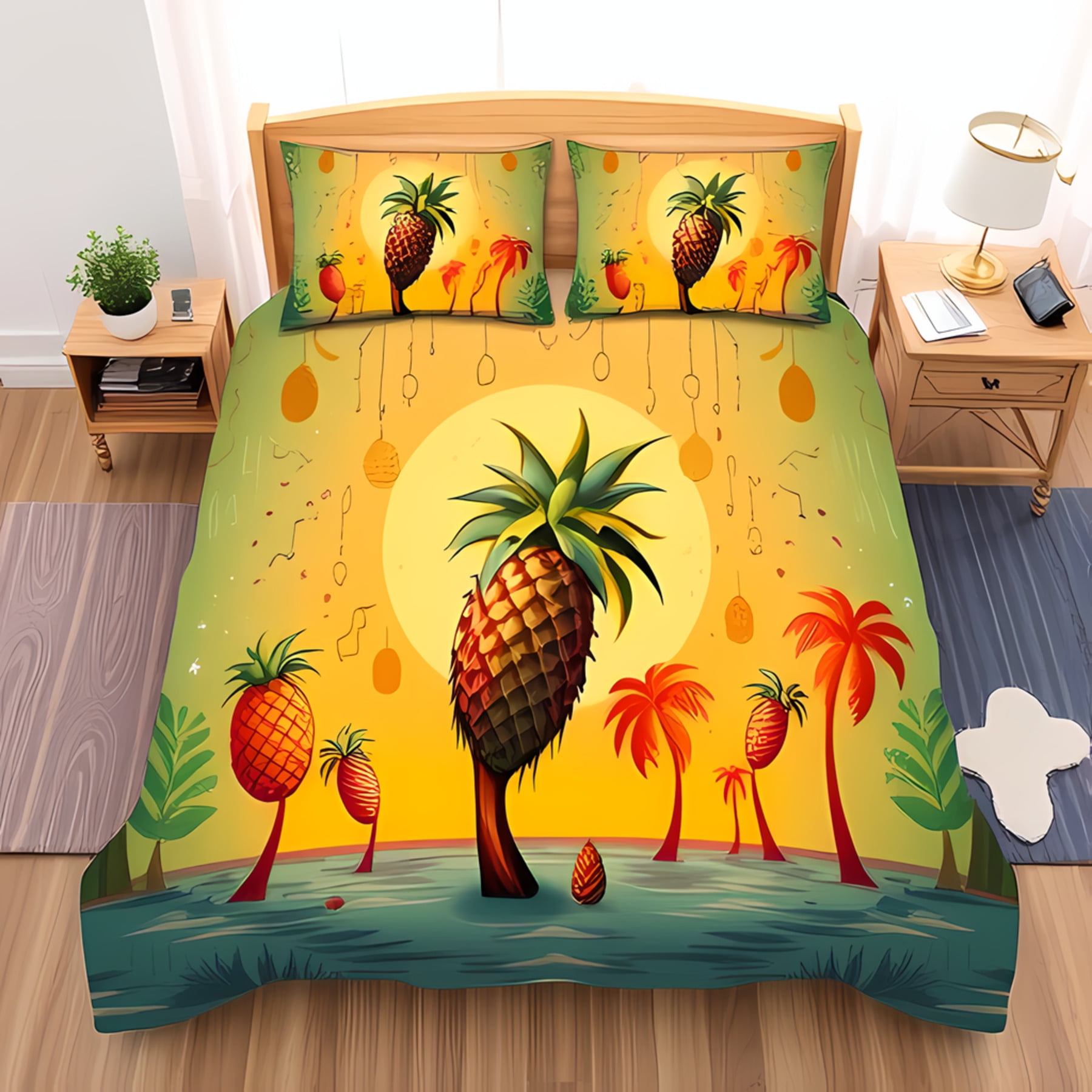 Vibrant Pineapple-Themed 3-Piece Duvet Cover Set - Colorful Tropical ...