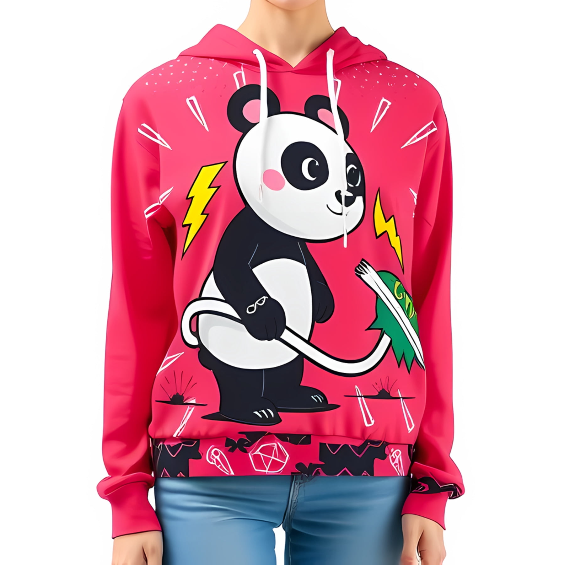 Vibrant Pink 3D Panda Hoodie with Design - Playful Cartoon Style ...
