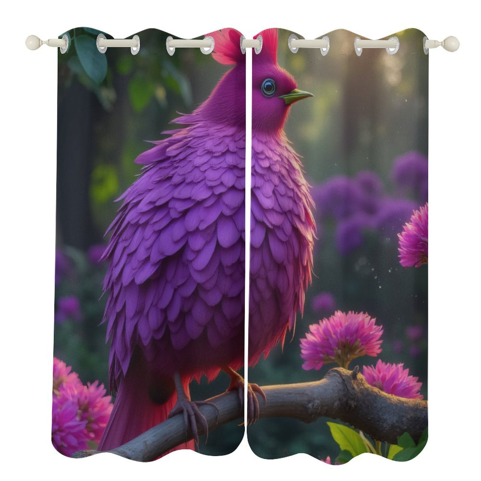 Vibrant Pink Bird in Garden Luxury Window Curtains Blinds for Living ...