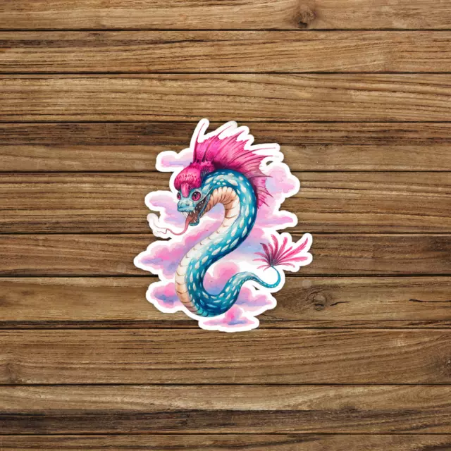 Vibrant Pink Blue Fantasy Dragon Vinyl Sticker, Watercolor Mythical ...