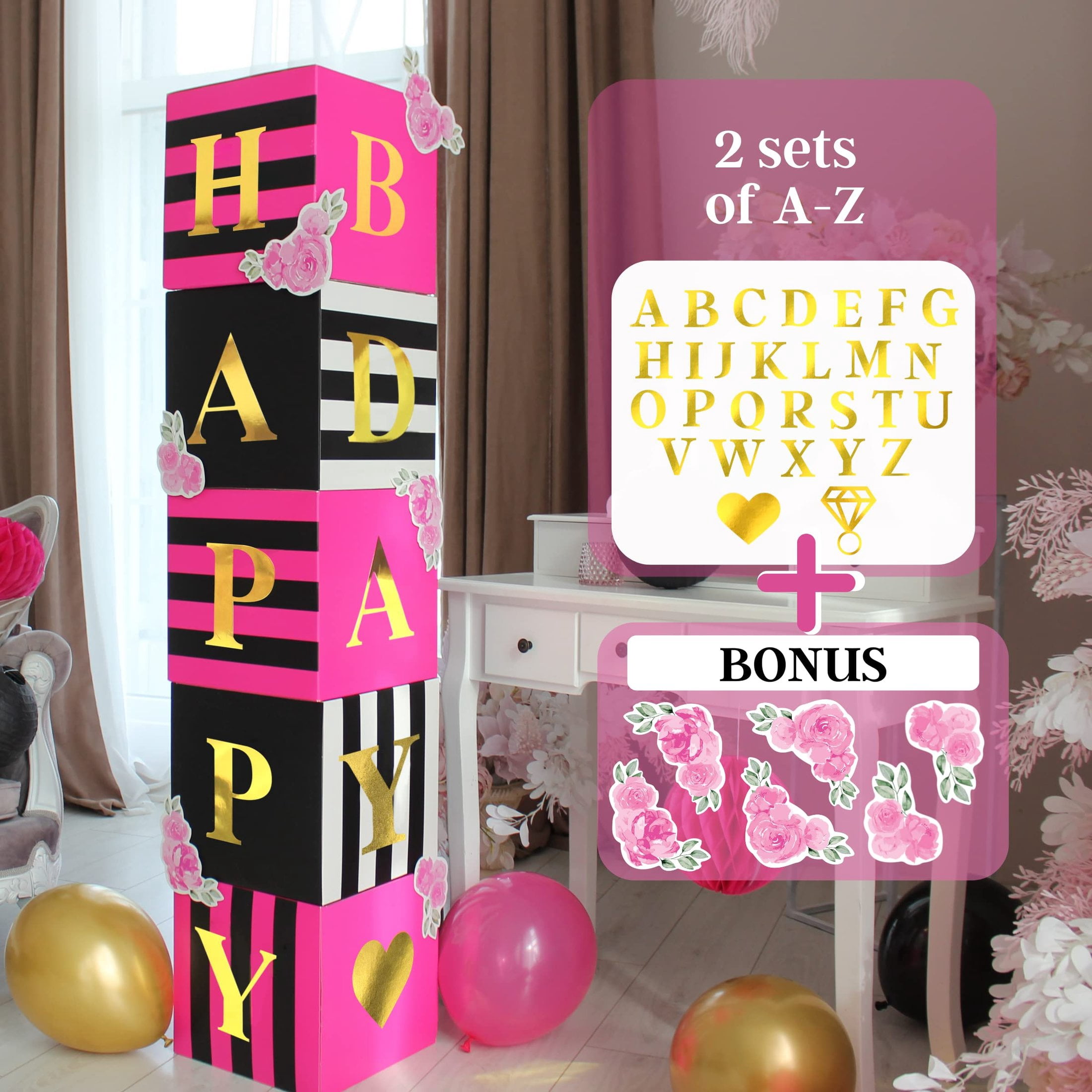 Vibrant Pink Celebration Kit - 5 Decorative Boxes, 52 Customizable ...