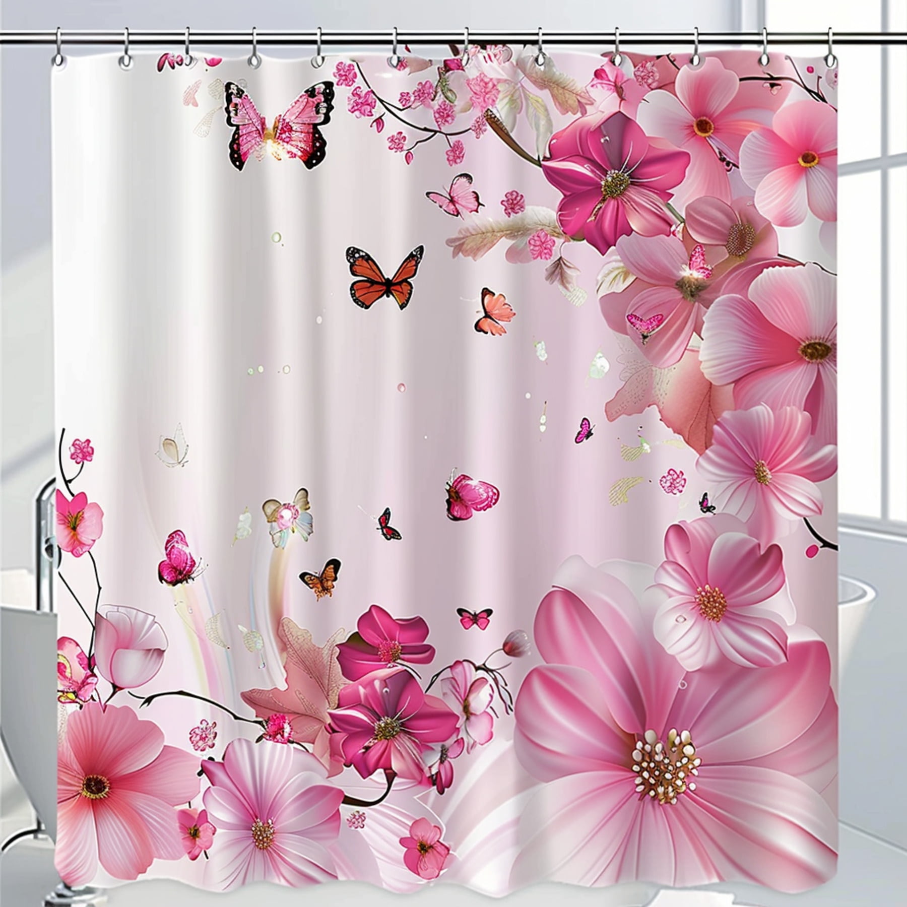 Vibrant Pink Floral Butterfly Shower Curtain Brighten Your Bathroom