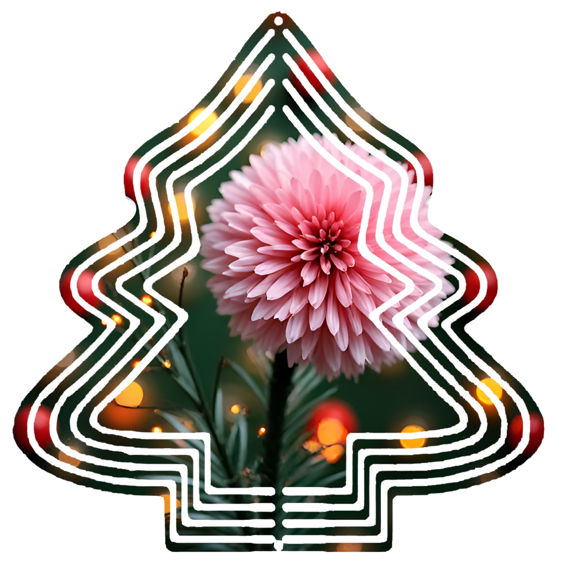 Vibrant Pink Flower Metal Hanging Christmas Tree Wind Spinner - Festive ...