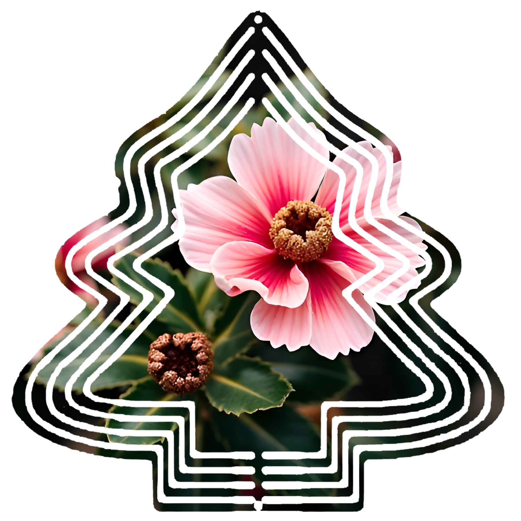 Vibrant Pink Flower Metal Hanging Tree-Shaped Wind Spinner - Decorative ...