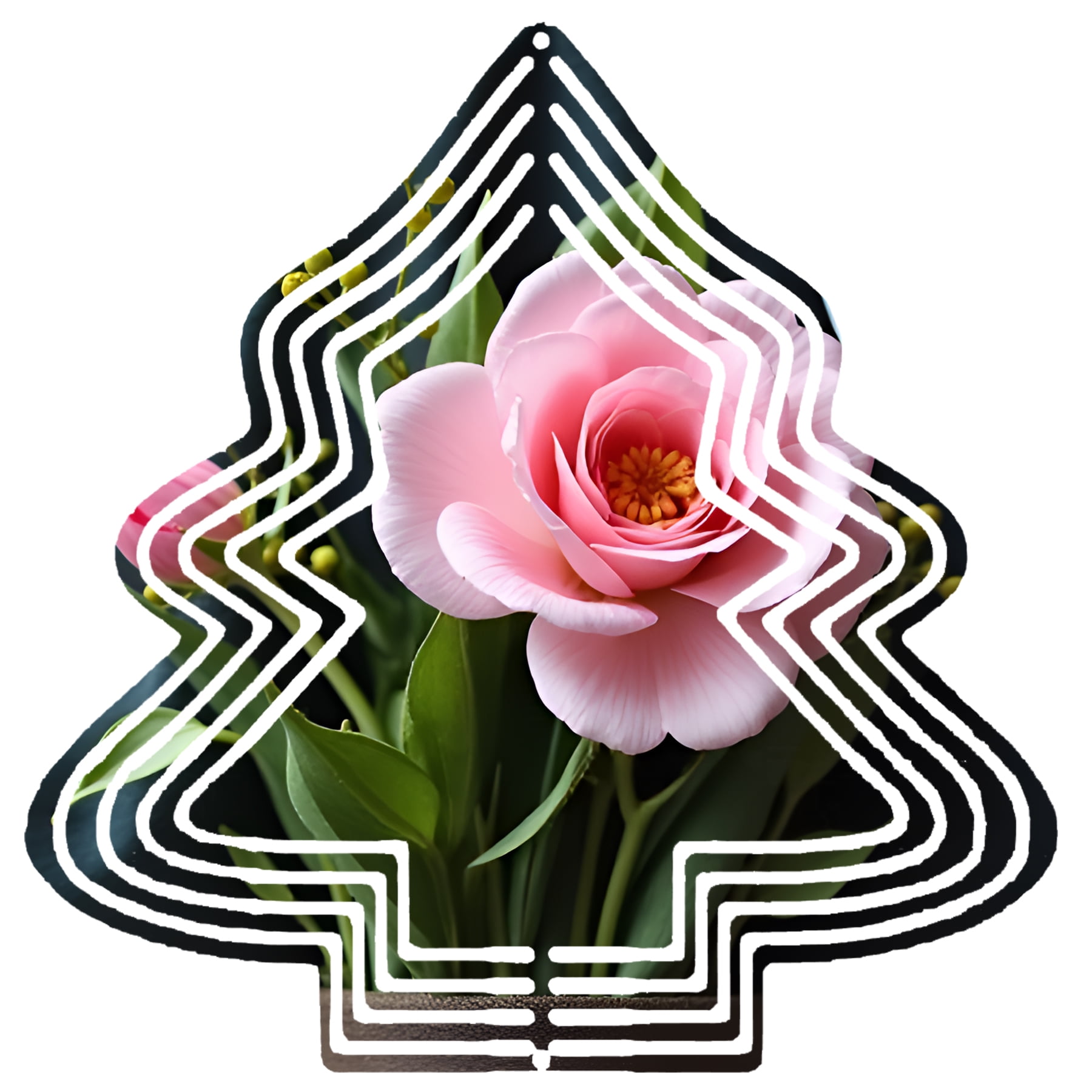 Vibrant Pink Flower Metal Hanging Tree-Shaped Wind Spinner with ...