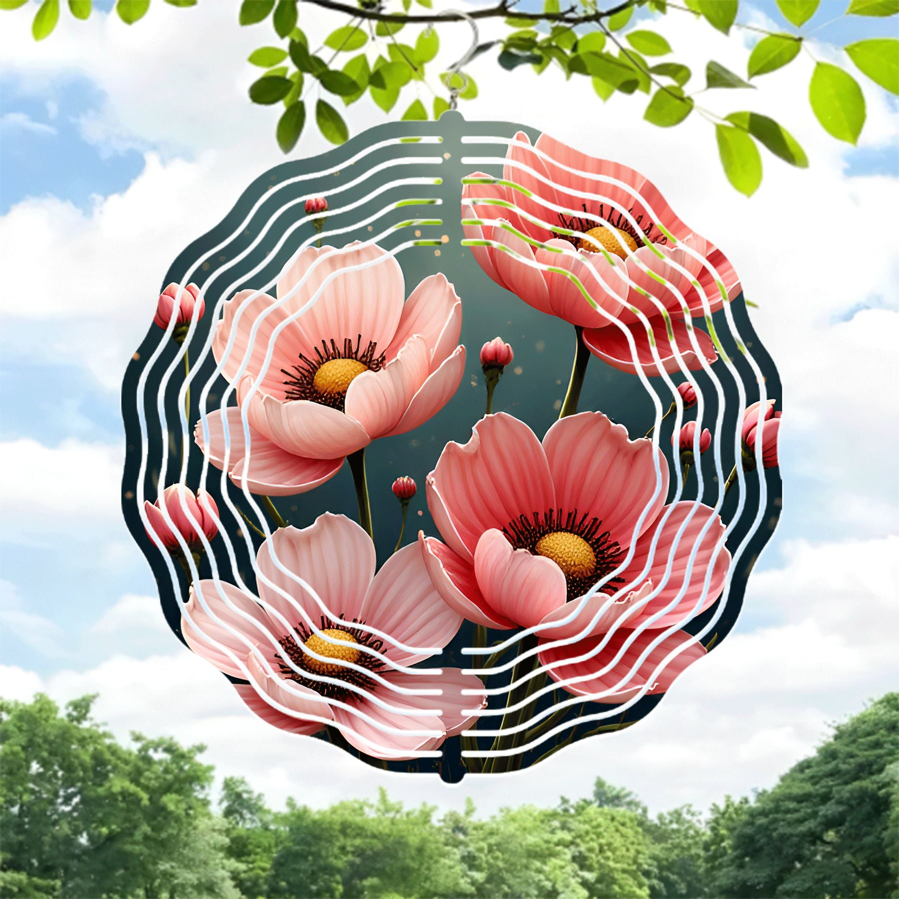 Vibrant Pink Flower Metal Hanging Wind Spinner - Intricate Layered ...