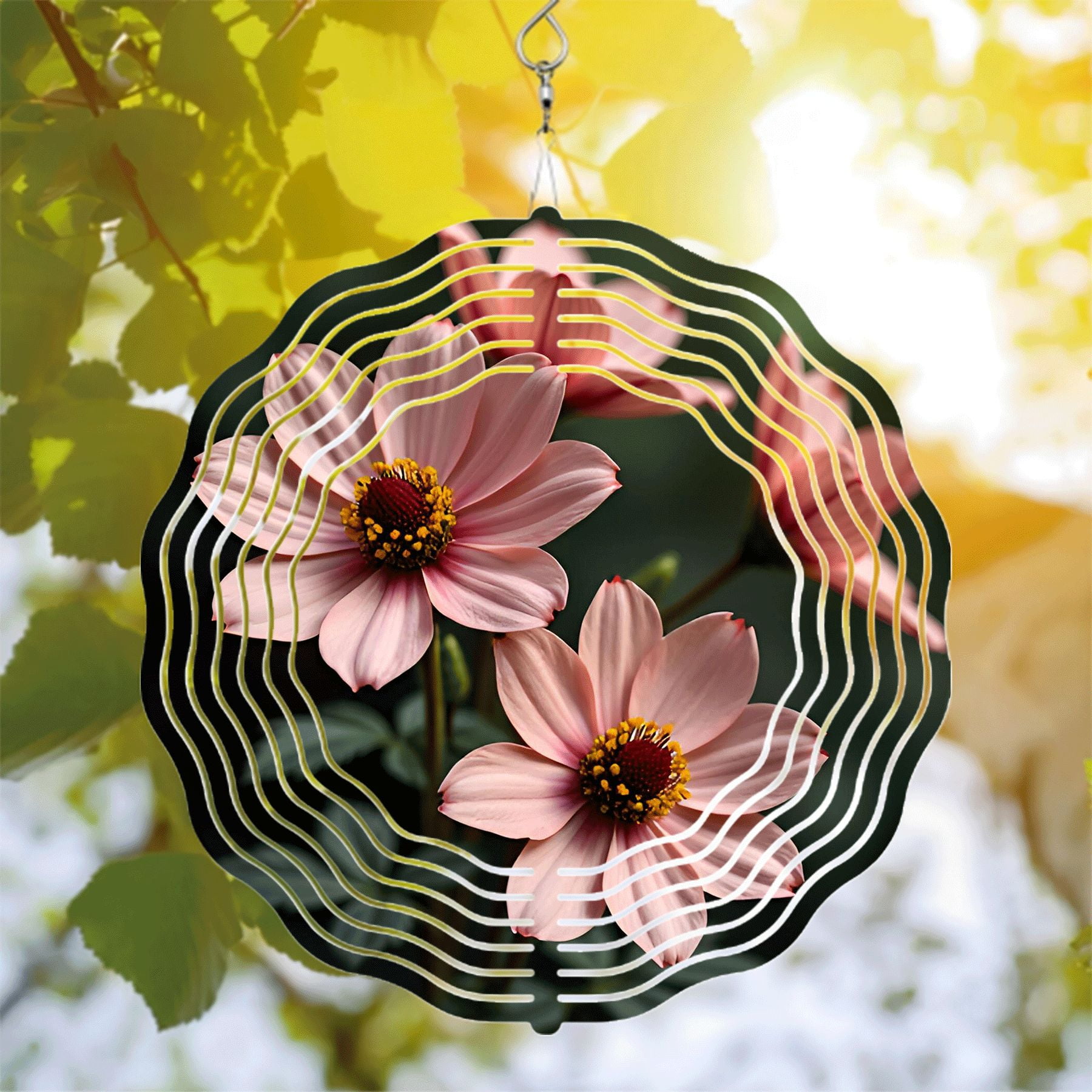 Vibrant Pink Flower Metal Hanging Wind Spinners & Chimes - Beautiful ...