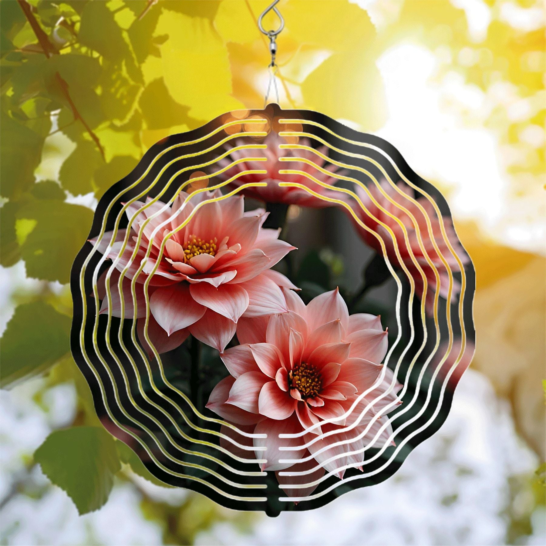 Vibrant Pink Flower Metal Hanging Wind Spinners & Chimes - Intricate ...