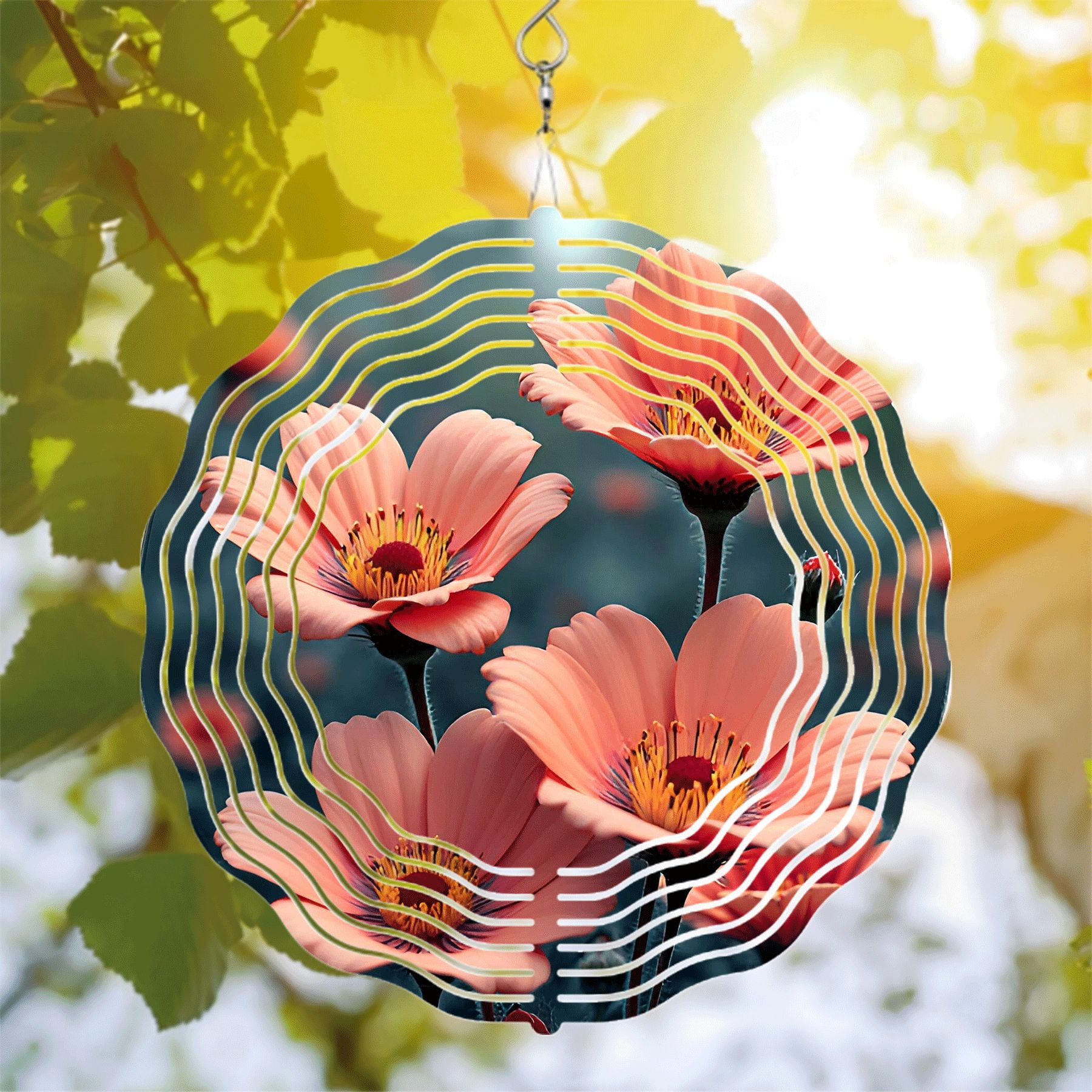 Vibrant Pink Flower Metal Wind Spinner with Yellow Centers - Abstract ...