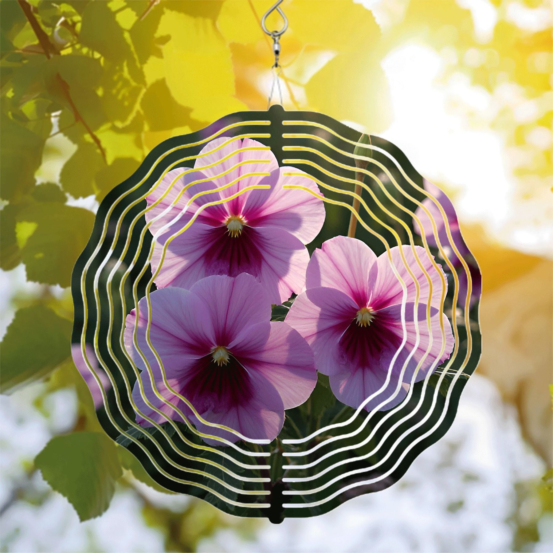 Vibrant Pink Flower Metal Wind Spinner with Yellow & Dark Pink Pattern ...