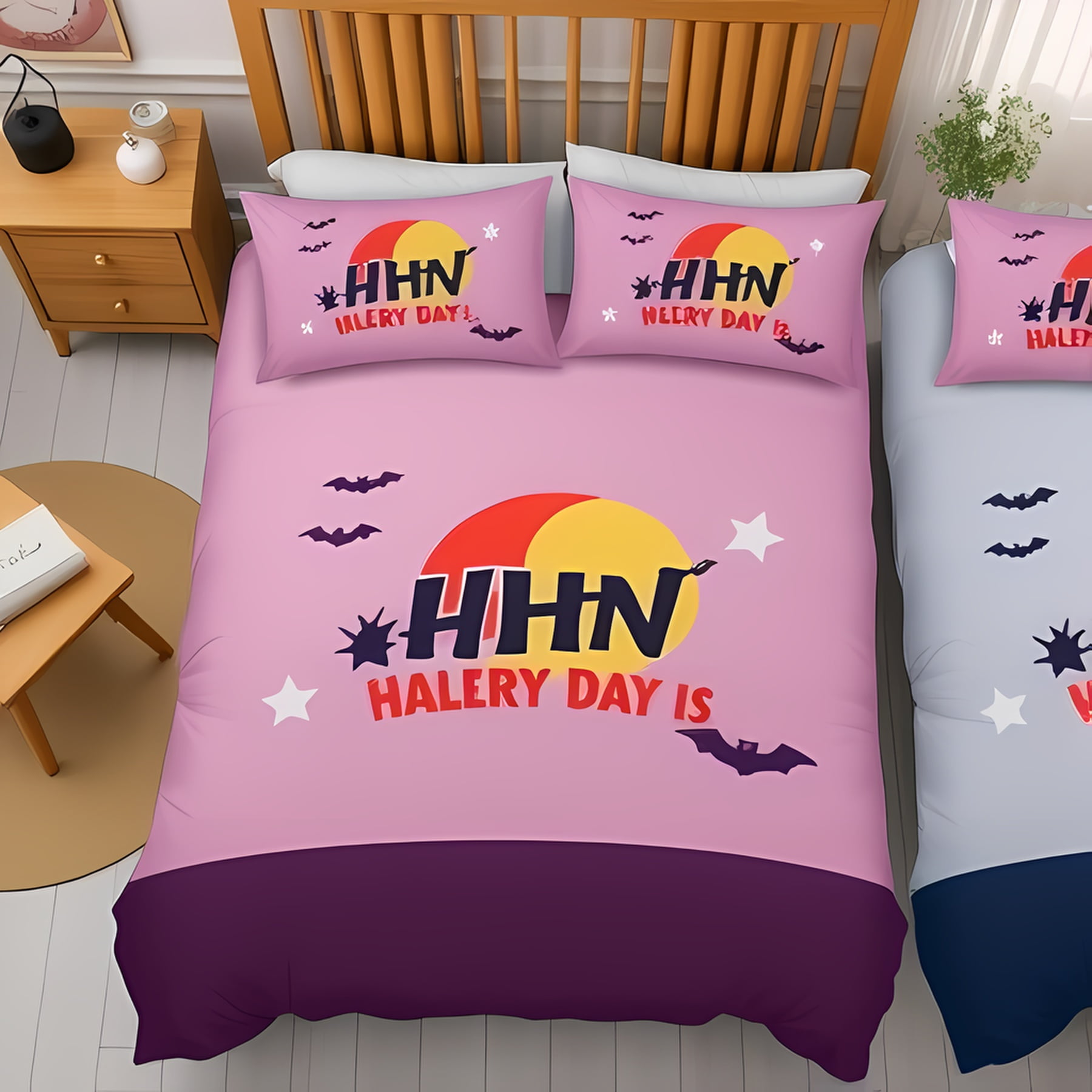 Vibrant Pink Halloween 3-Piece Duvet Cover & Pillowcase Set - Fun Sun ...