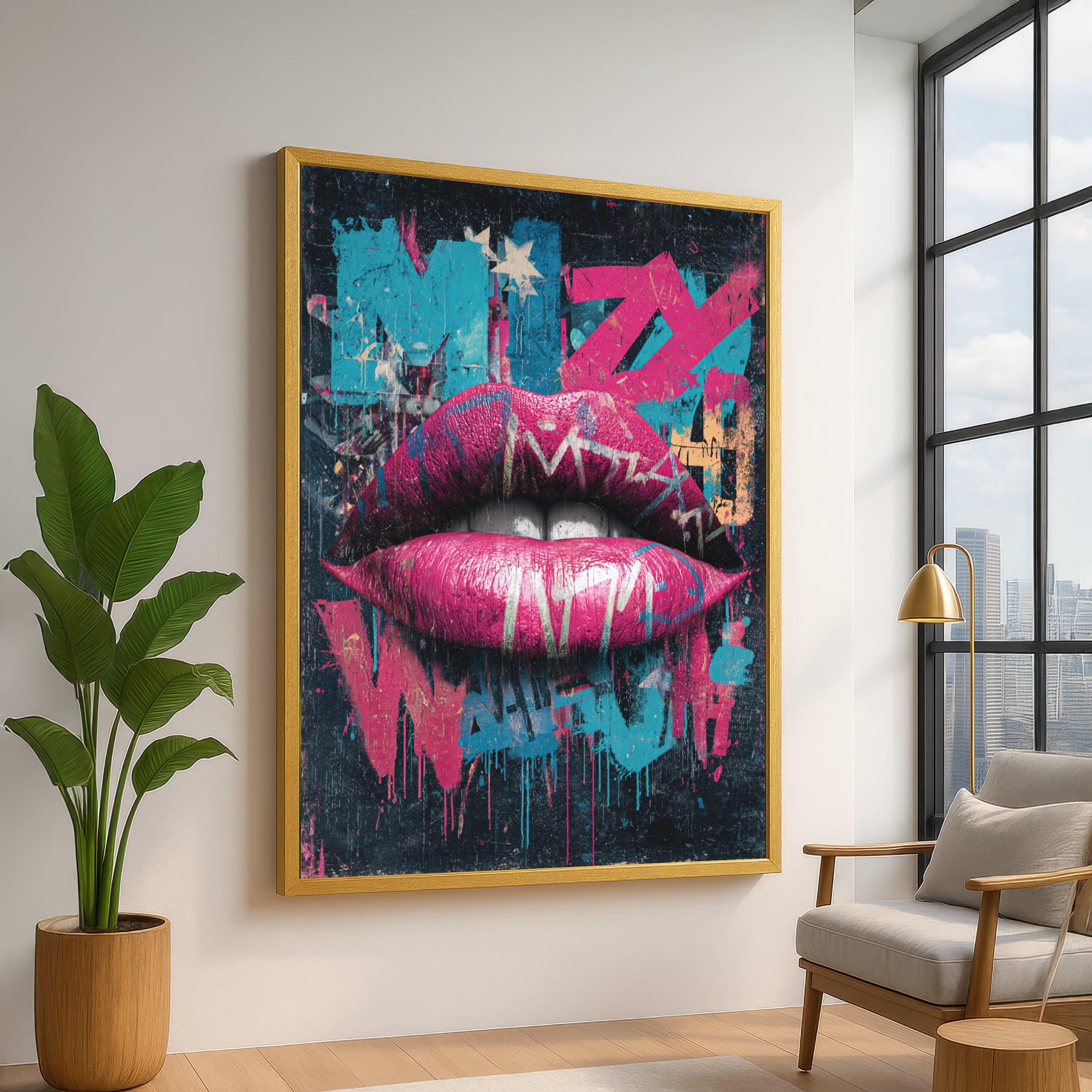 Vibrant Pink Lips Graffiti, Urban Street Art Wall Decor, Modern Pop Art ...