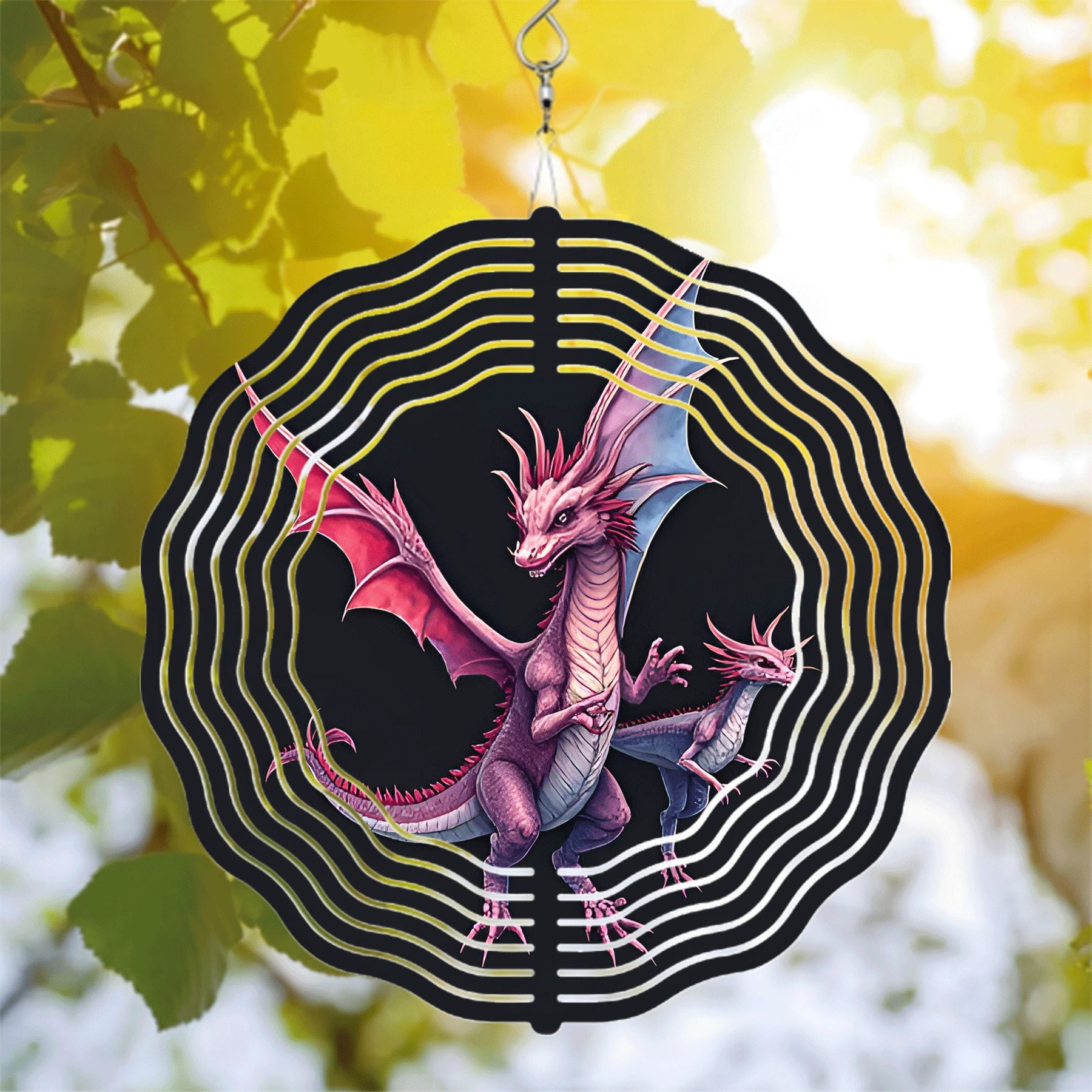 Vibrant Pink Metal Wind Spinner - Dynamic Circular Design with ...
