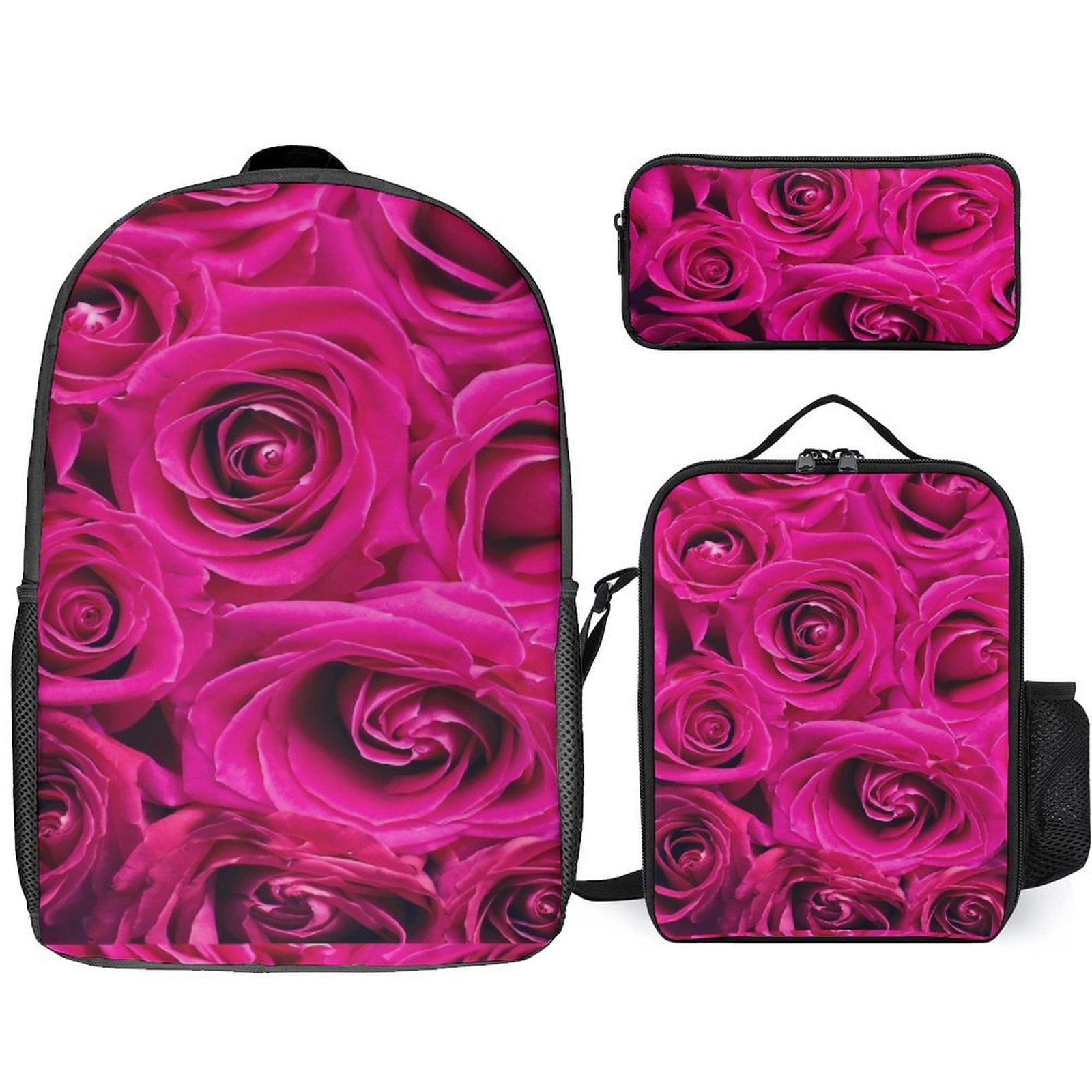 Vibrant Pink Rose Bouquet(1) 3D Printed 3pcs/Set Bags Laptop Daypack ...