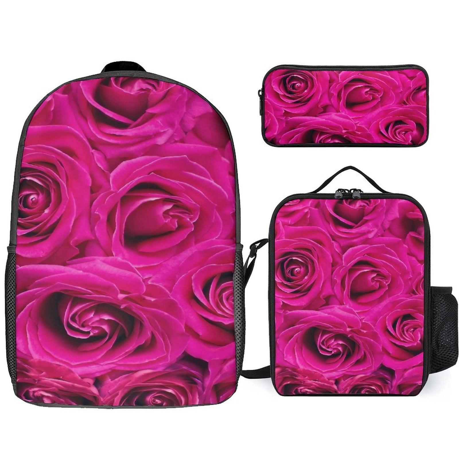 Vibrant Pink Rose Bouquet 3D Printed 3pcs/Set Bags Laptop Daypack ...