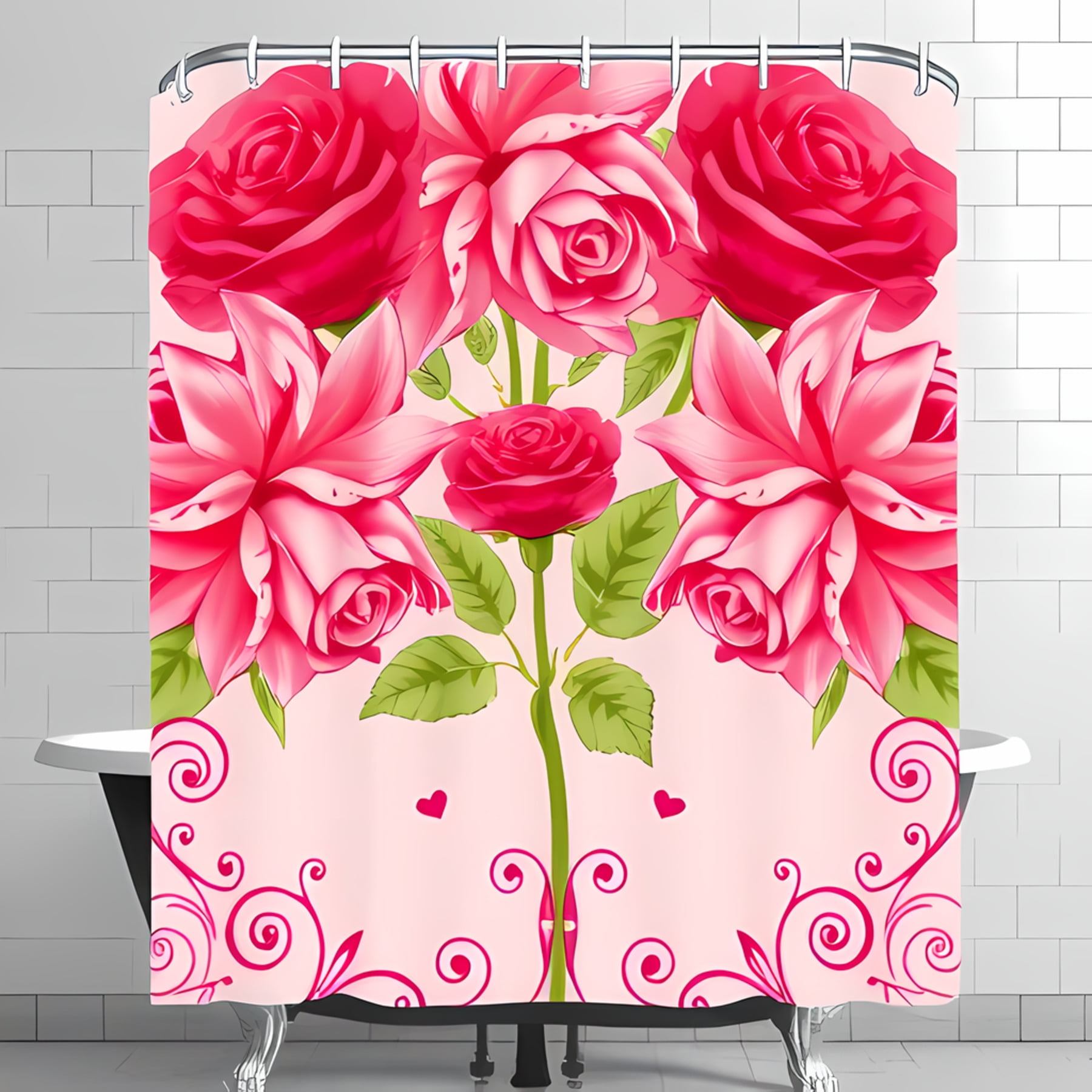Vibrant Pink Roses Shower Curtain Elegant Floral Design on Blush Pink ...