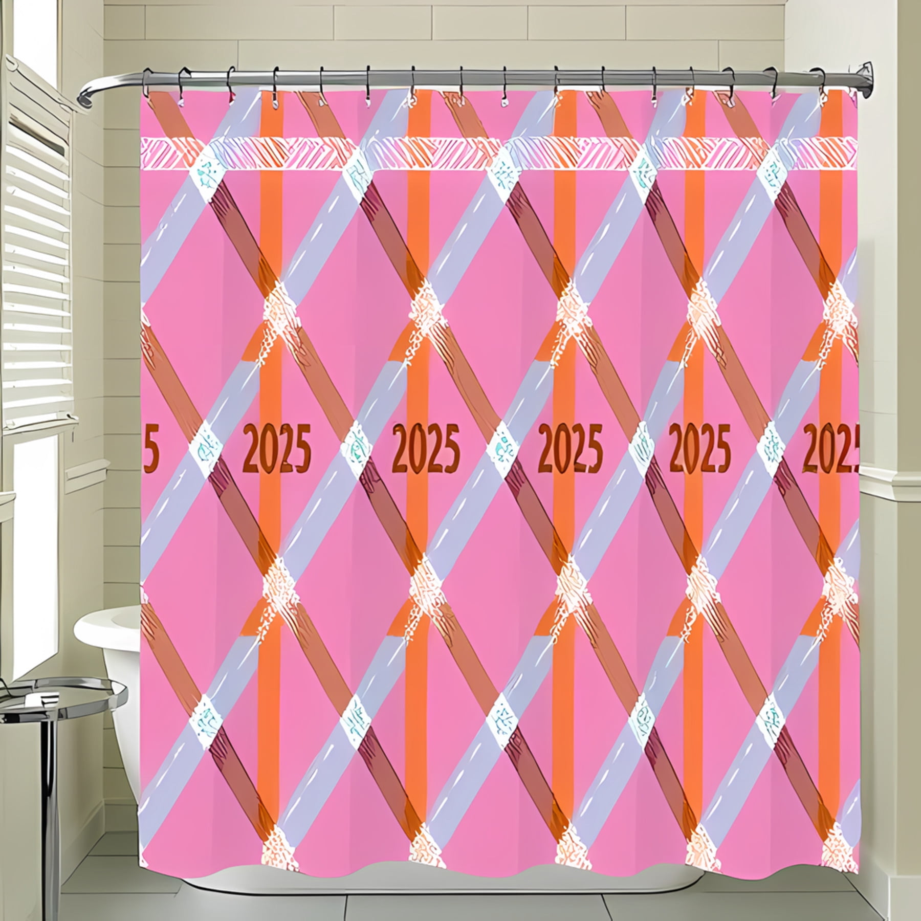 Vibrant Pink Shower Curtain with Bold Geometric Design Interlocking ...