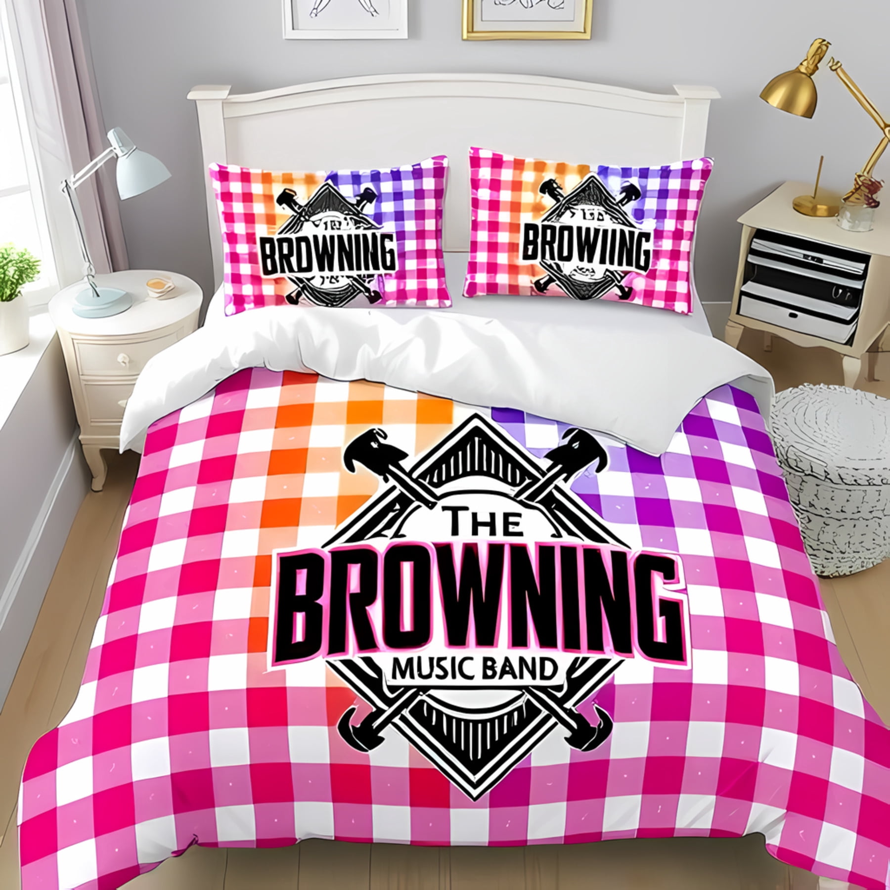 Vibrant Pink & White Comforter Set with Musical Design - Walmart.com