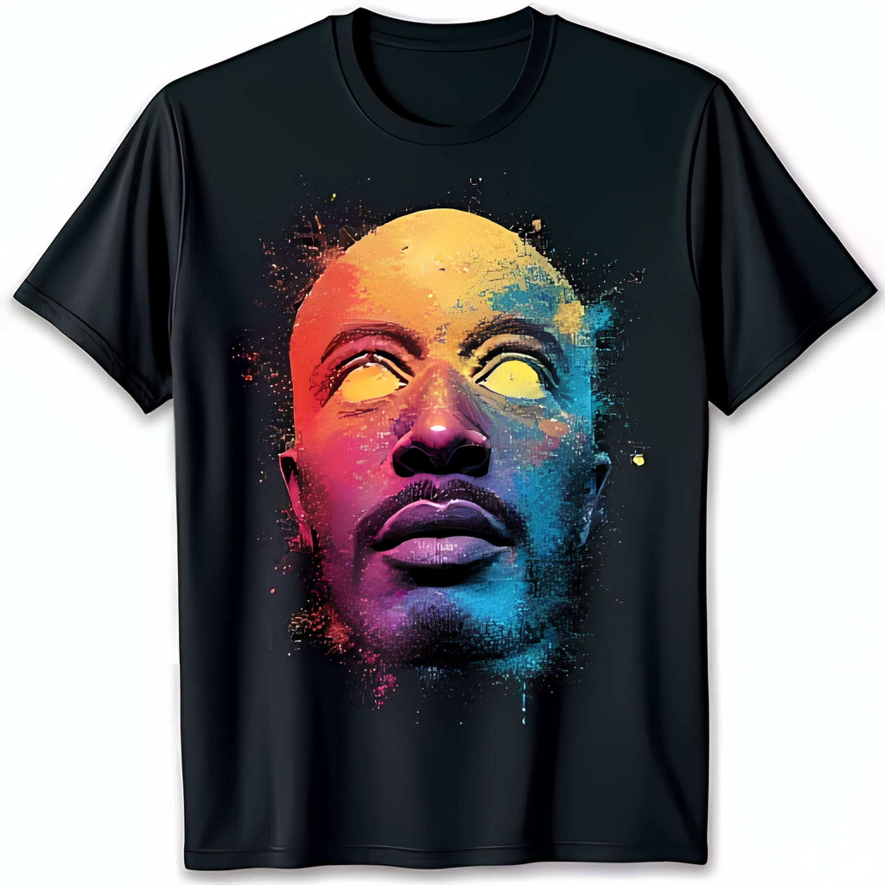 Vibrant Pixelated Portrait Black T-Shirt Eye Catching Graphic Design ...