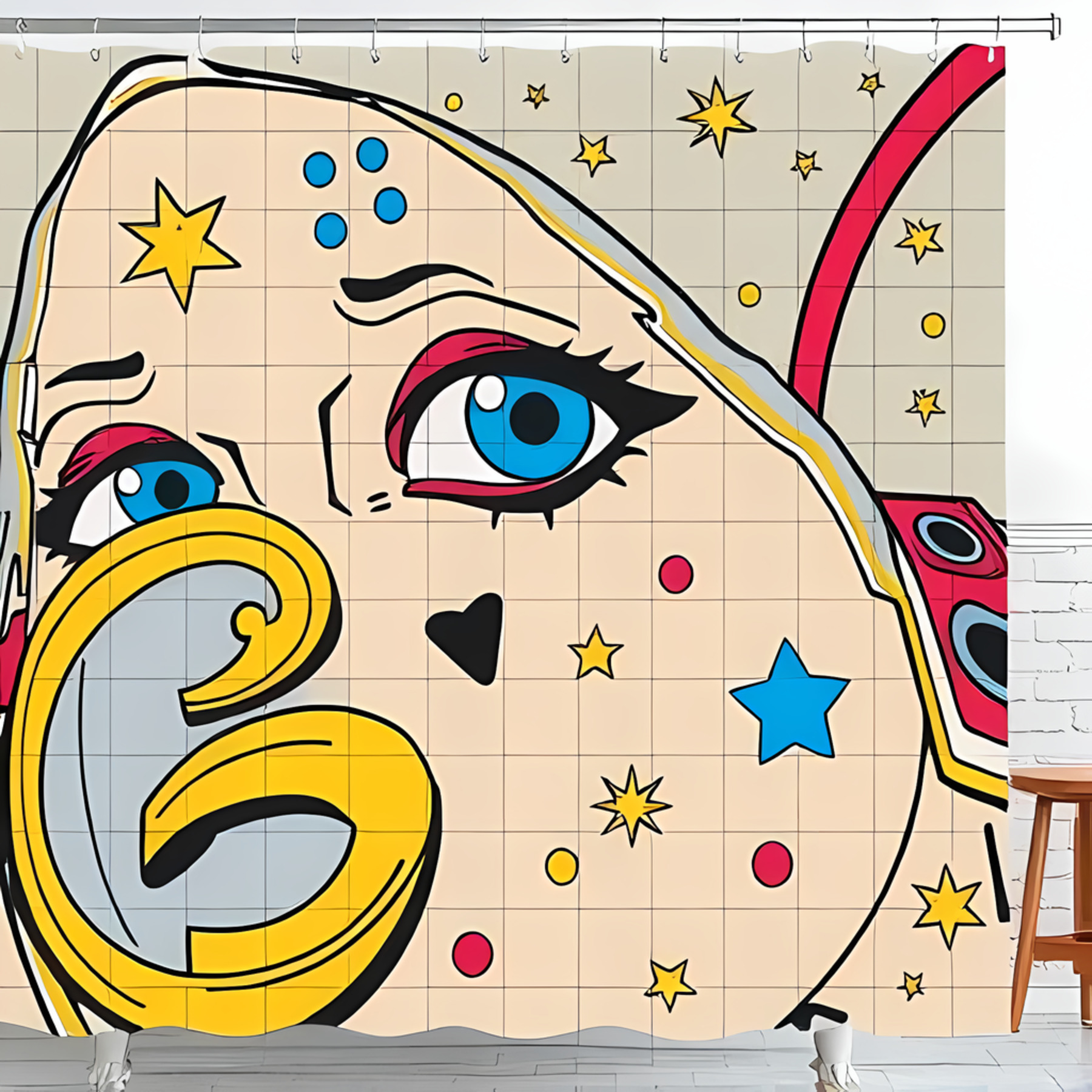 Vibrant Pop Art Shower Curtain with Stylized Female Face Bold Colors ...