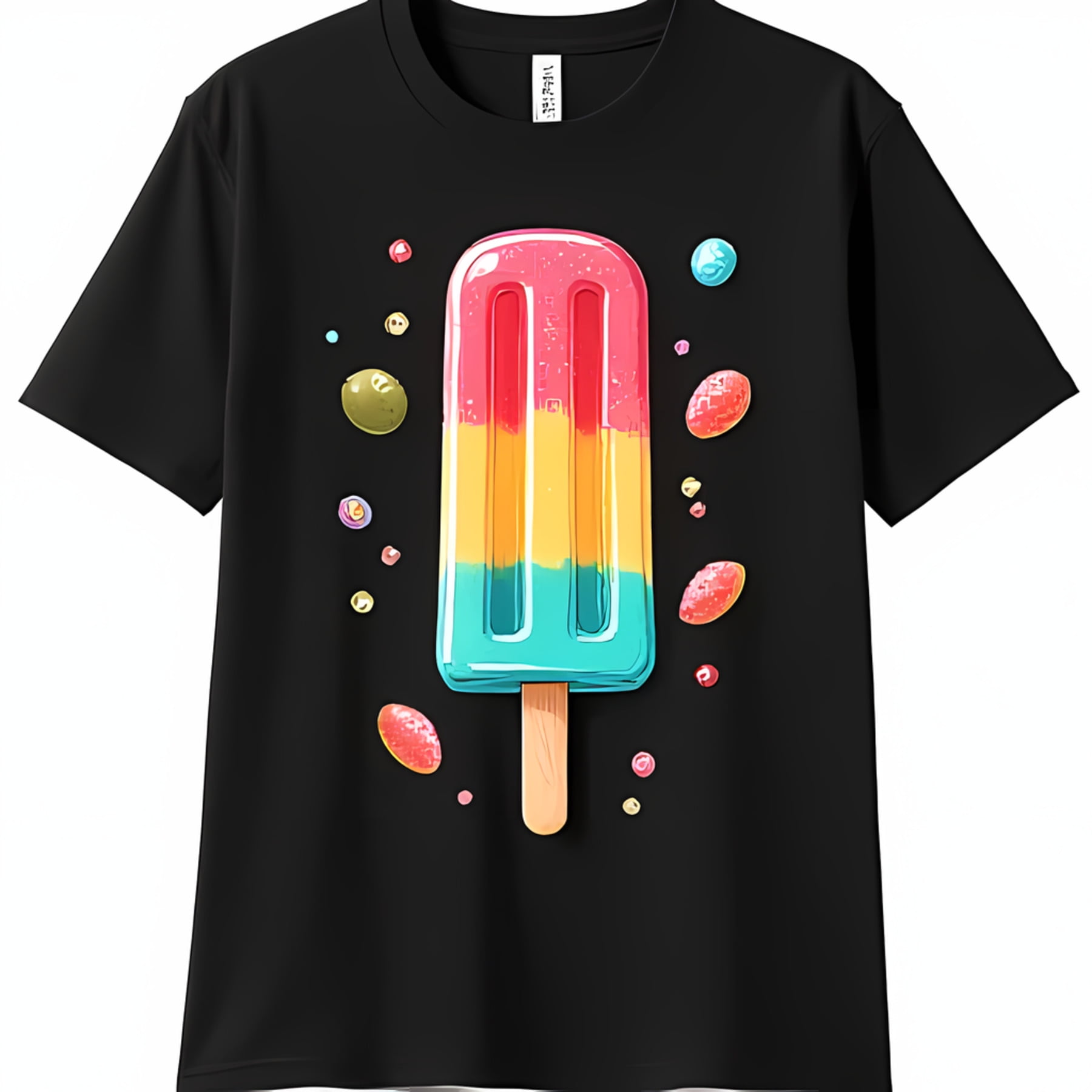 Vibrant Popsicle Graphic Black T-Shirt with Colorful Sprinkles Fun ...