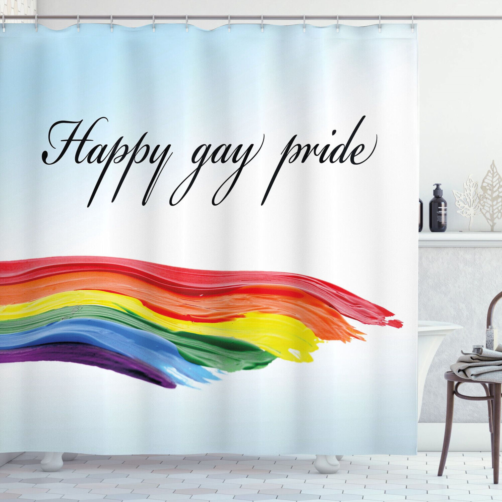 Pride Shower Curtain Celebratory Text Colorful Print for Bathroom ...