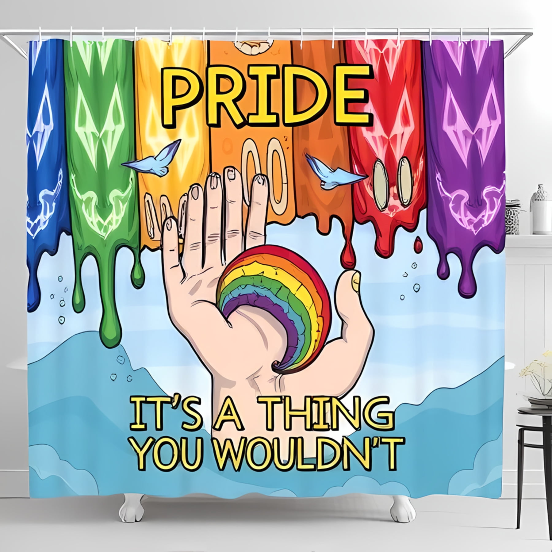 Vibrant Pride Shower Curtain with Bold Graphic Design Rainbow Orb ...