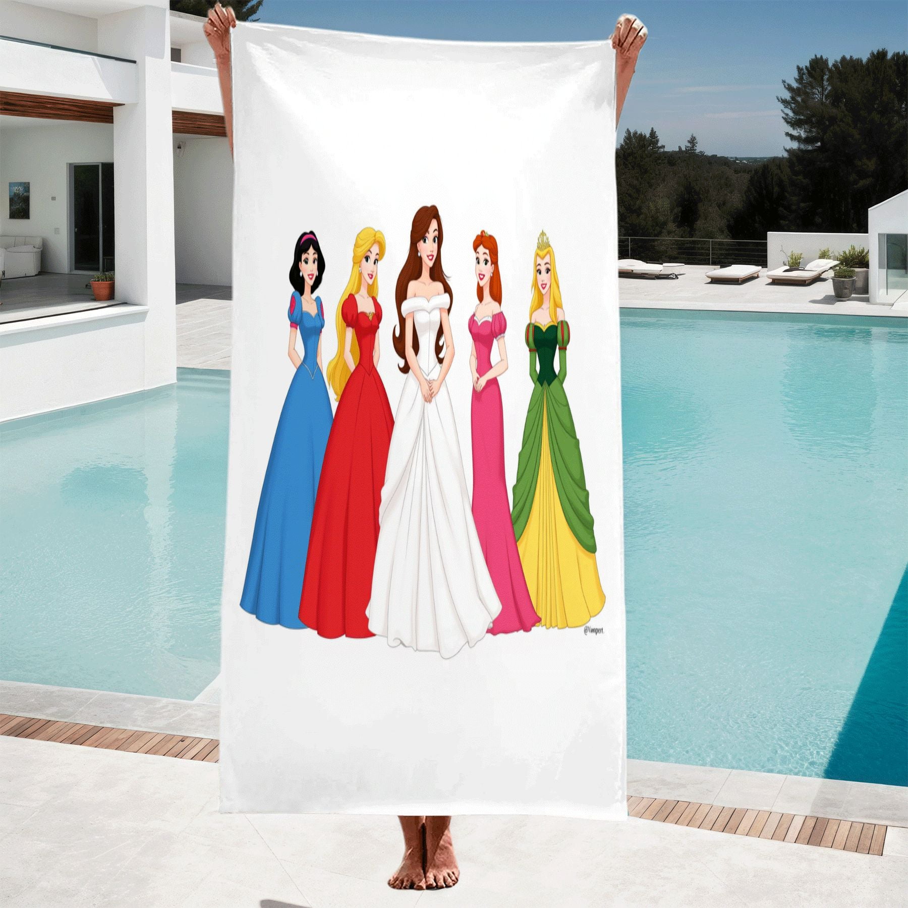Vibrant Princess Beach Towel - Colorful Design Featuring Five ...