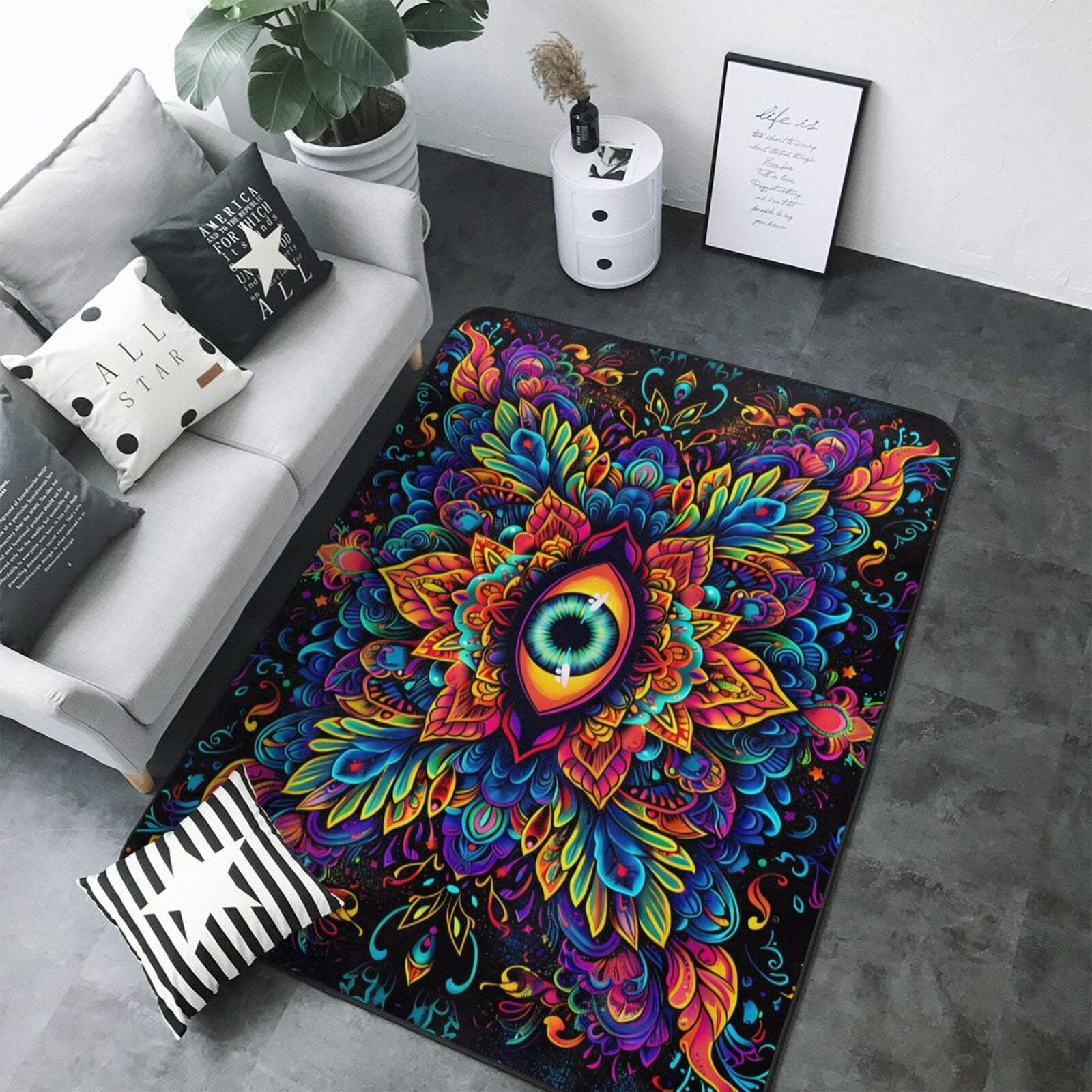 Vibrant Psychedelic Eye Area Rugs for Living Room Bedroom, 5x7 Soft ...