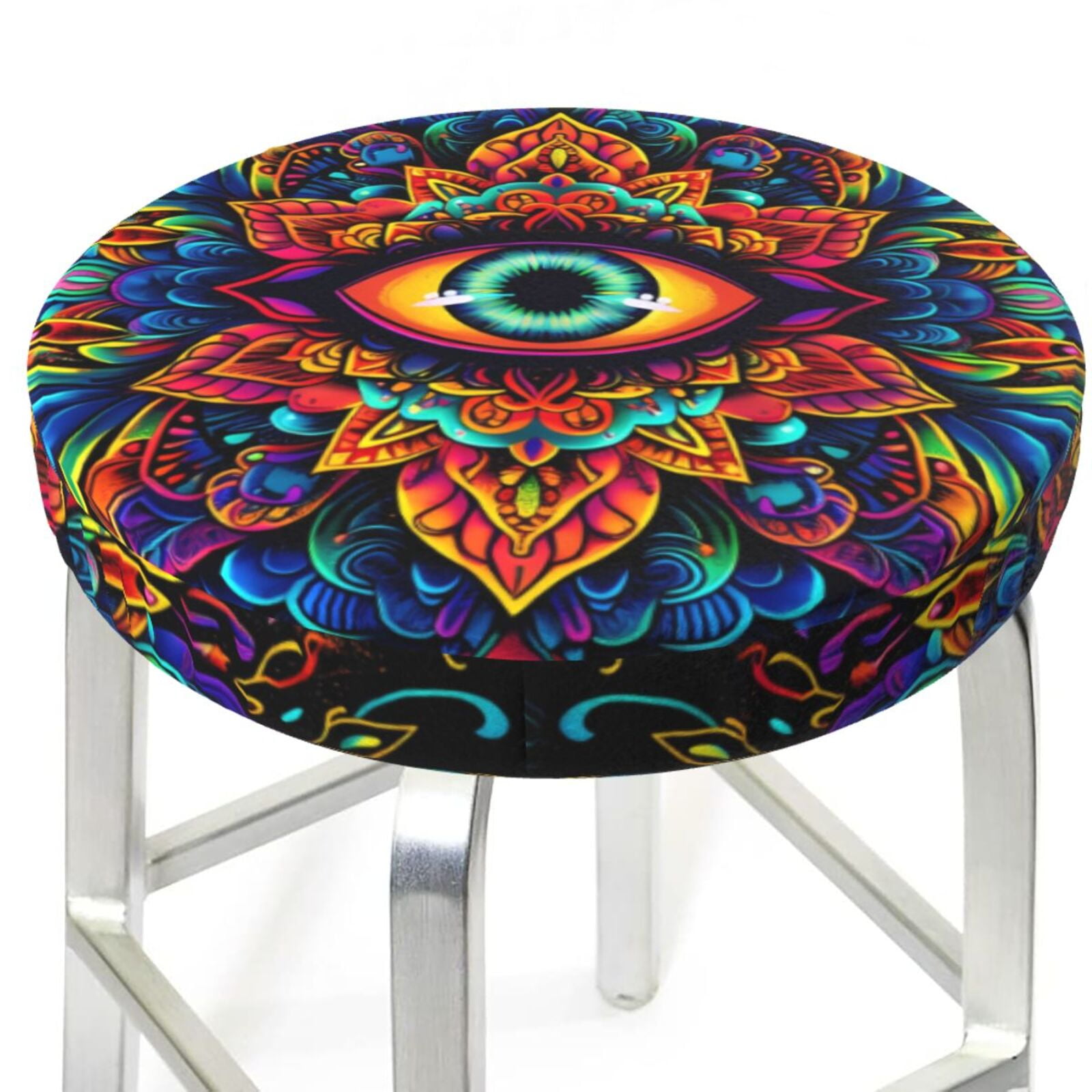Vibrant Psychedelic Eye Bar Stool Covers - Stretch Round Seat Covers with Elastic Bands Bar ...
