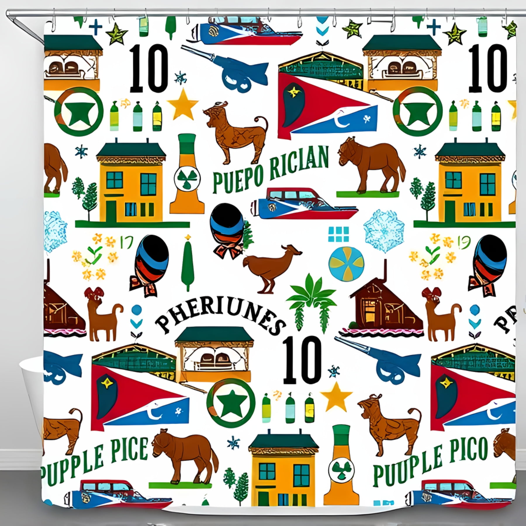 Vibrant Puerto Rican Culture Shower Curtain - Whimsical Pattern with ...