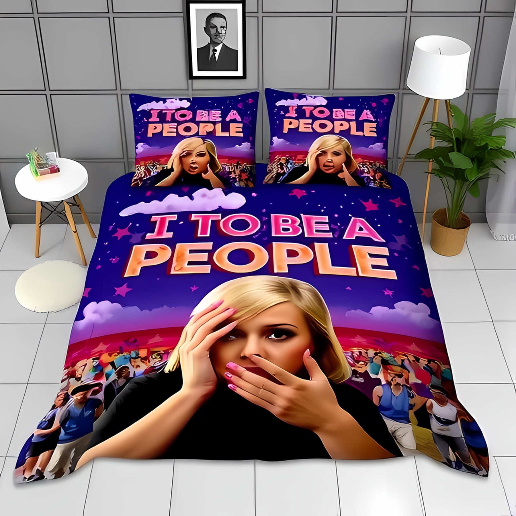 Vibrant Purple 3-Piece Duvet Cover & Pillowcase Set - Retro Graphic ...