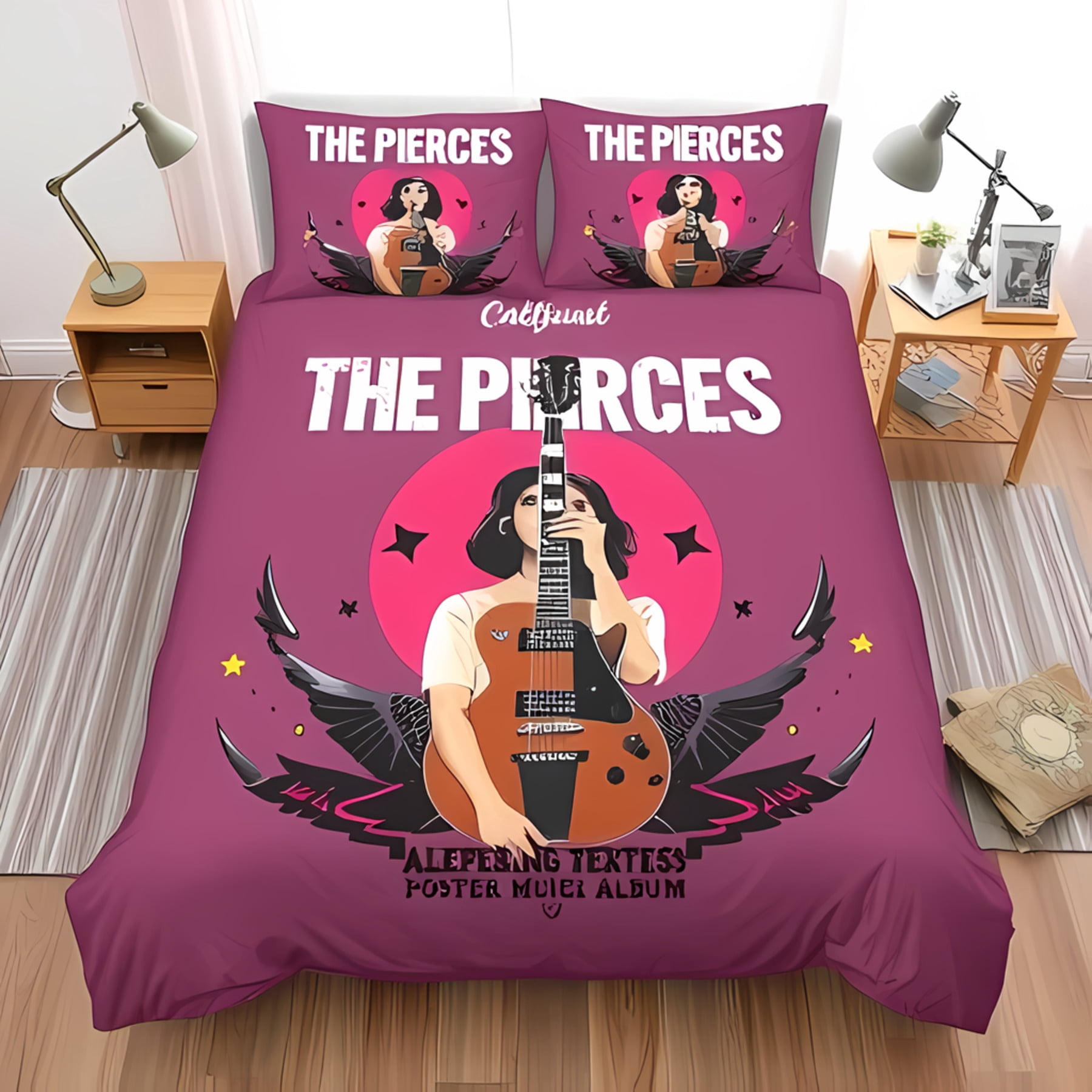 Vibrant Purple Bedding Set with Guitarist Design - The Pierces Alepēng ...