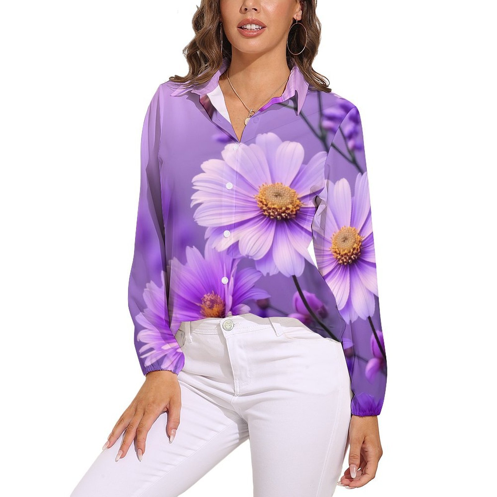 Vibrant Purple Daisy Flowers Power Blouse Retro Hippy Flowers Trendy ...